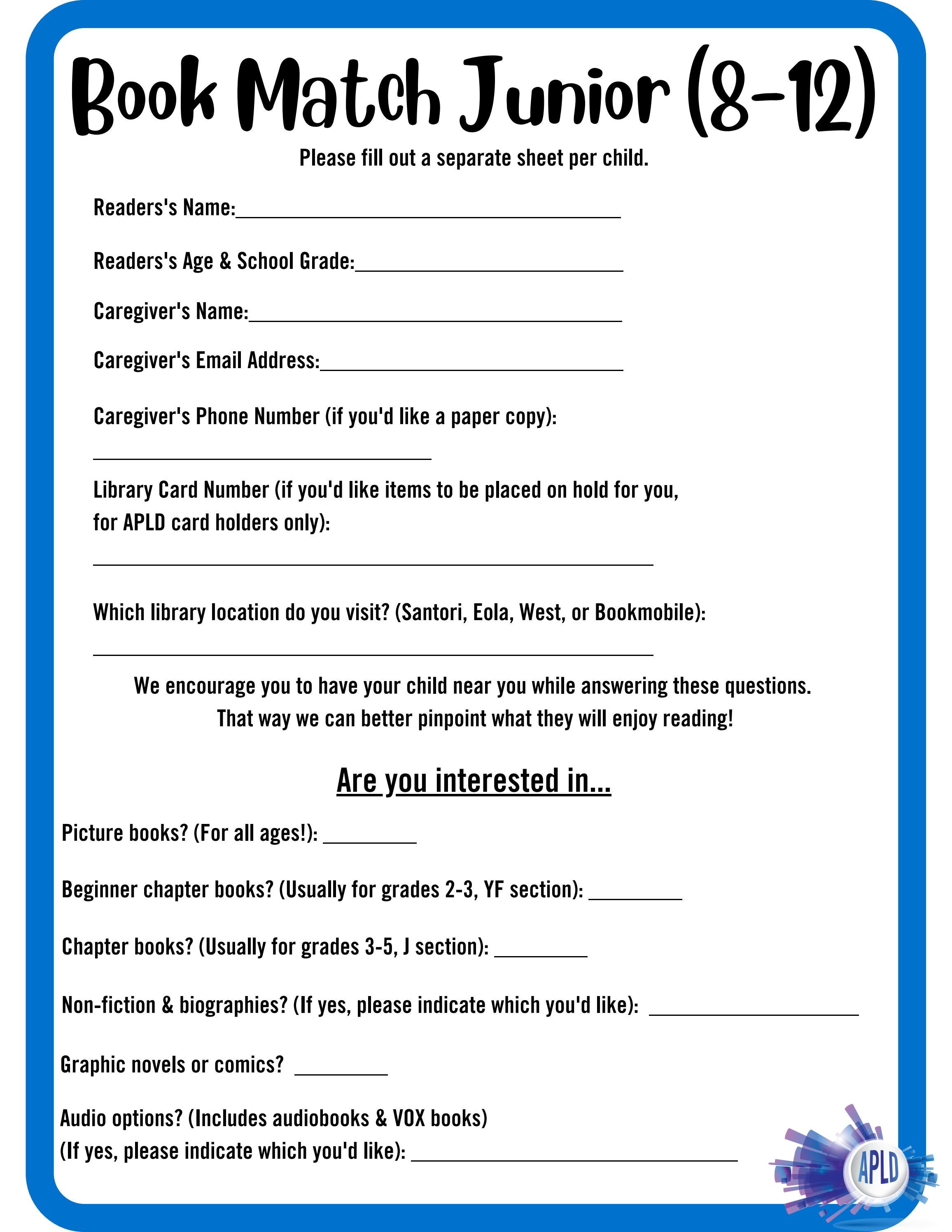 Book Match Junior (8-12 yrs) by Aurora Public Library District, IL - Issuu