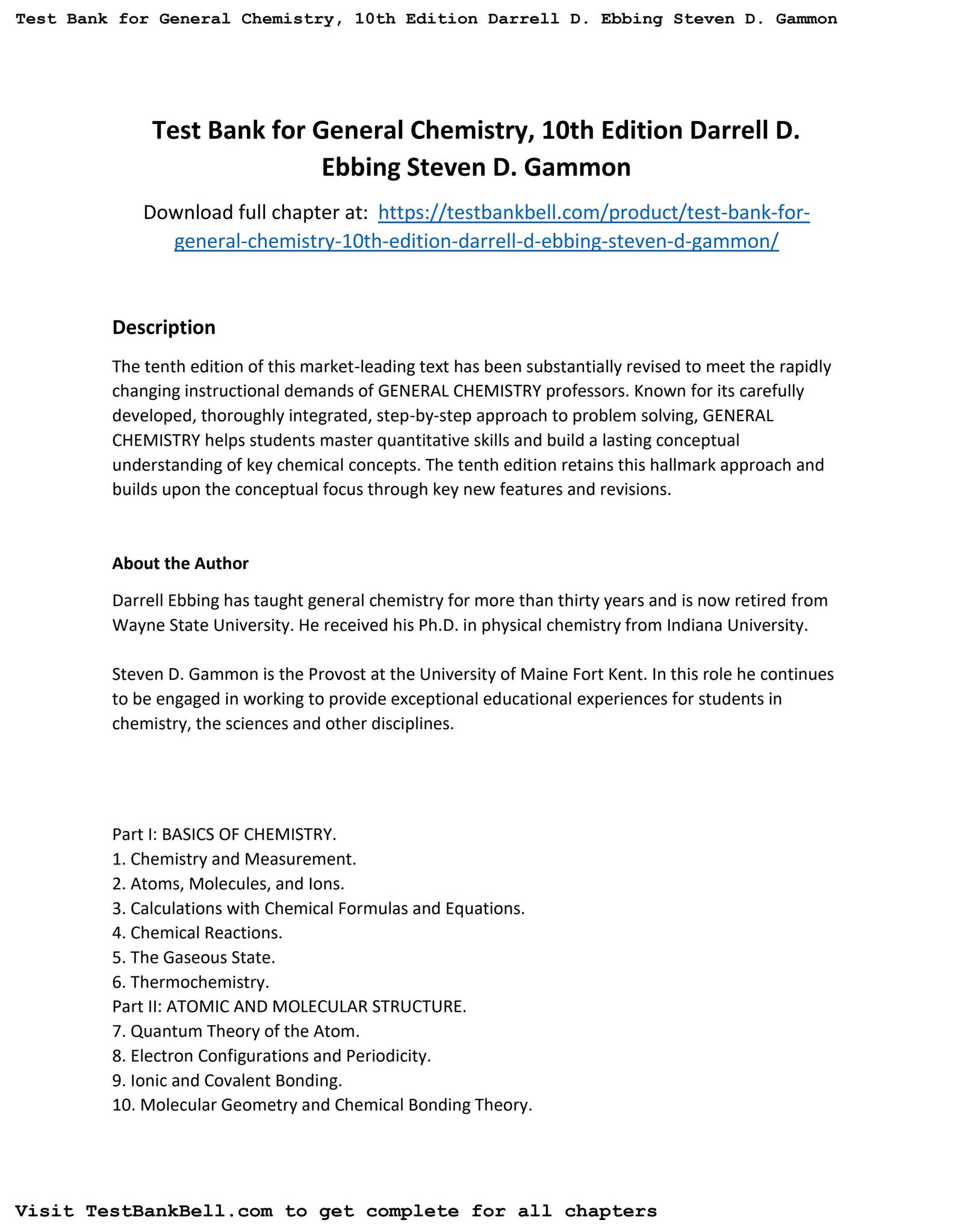 Test bank for general chemistry 10th edition darrell d ebbing steven d ...