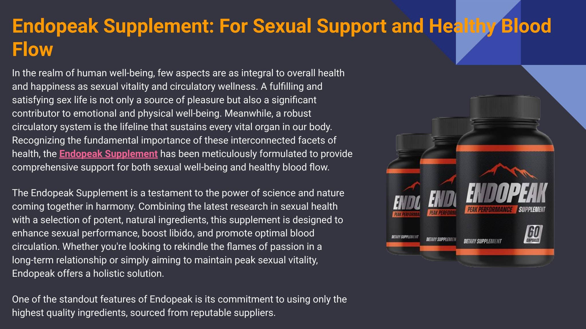 Endopeak Supplement: For Sexual Support and Healthy Blood Flow by ...