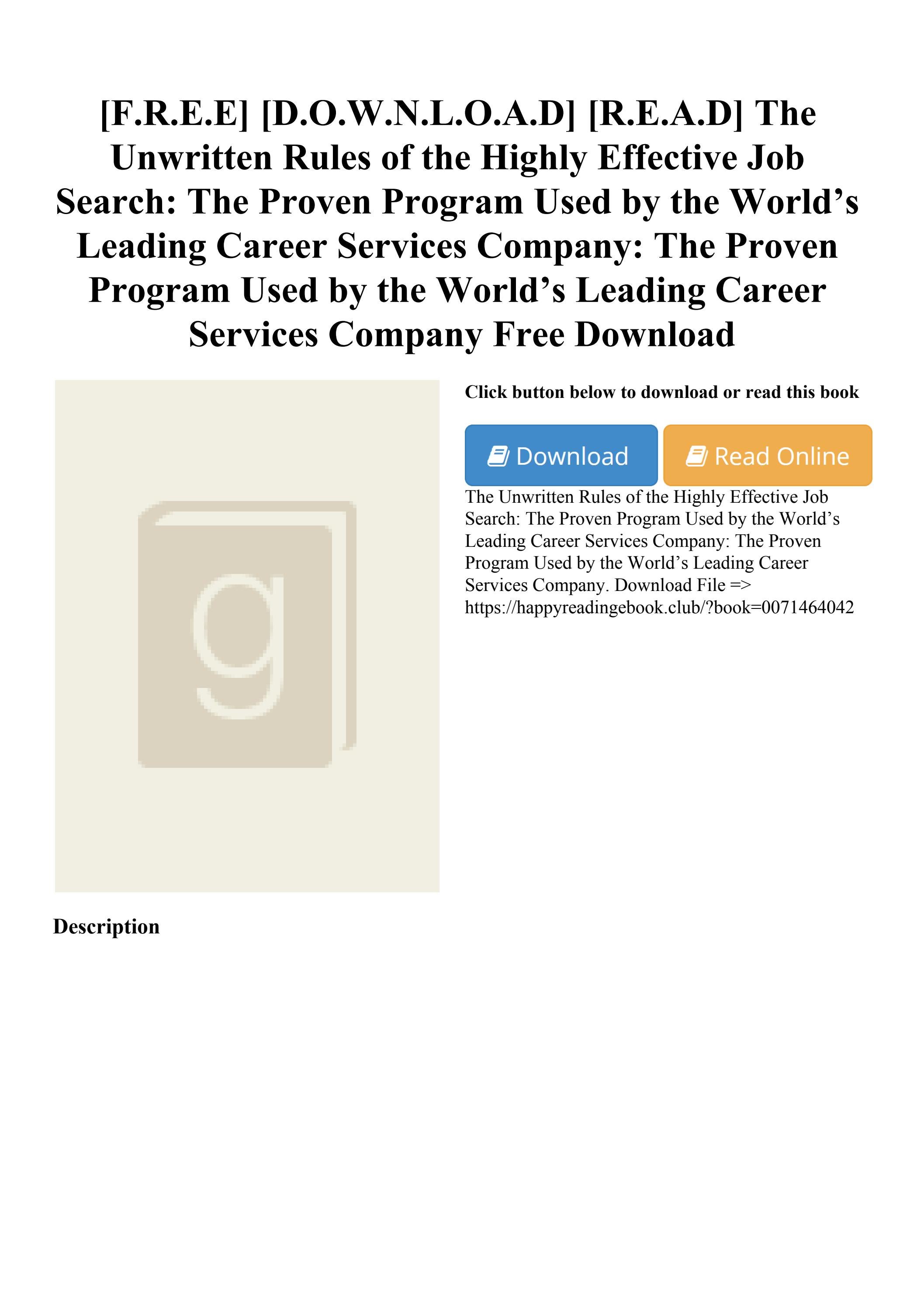 [F.R.E.E] [D.O.W.N.L.O.A.D] [R.E.A.D] The Unwritten Rules of the Highly Effective Job Sear by ...