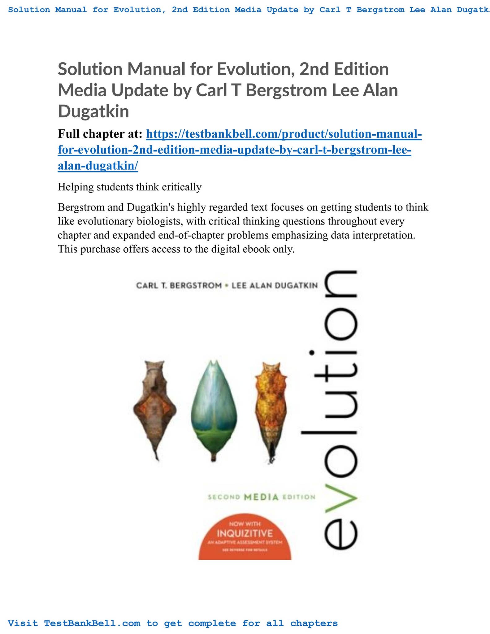 Solution manual for evolution 2nd edition media update by carl t bergstrom lee alan dugatkin by ...