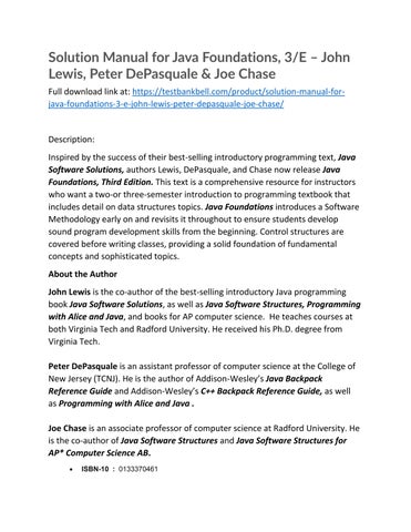 Solution manual for java foundations 3 e john lewis peter depasquale ...