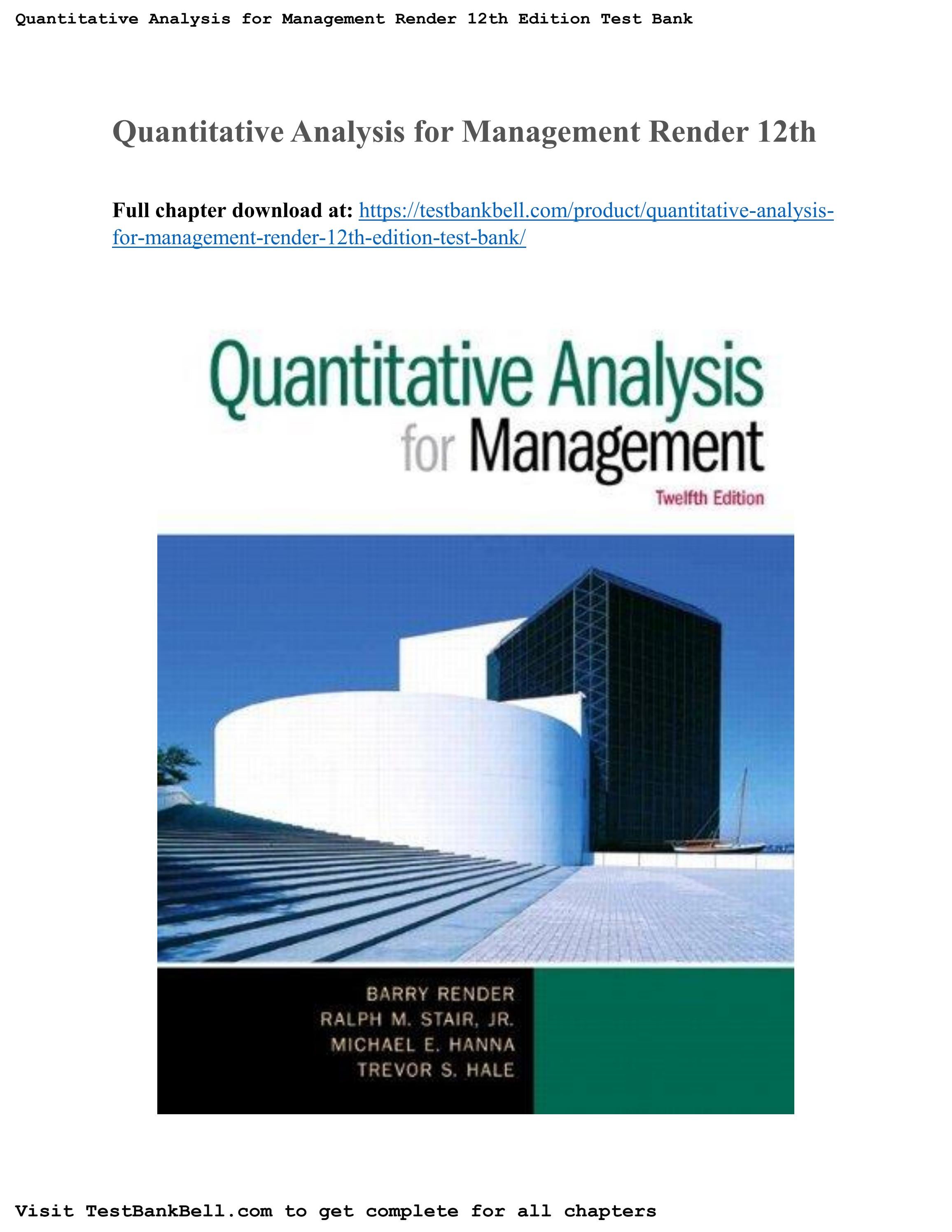 Quantitative analysis for management render 12th edition test bank by ...