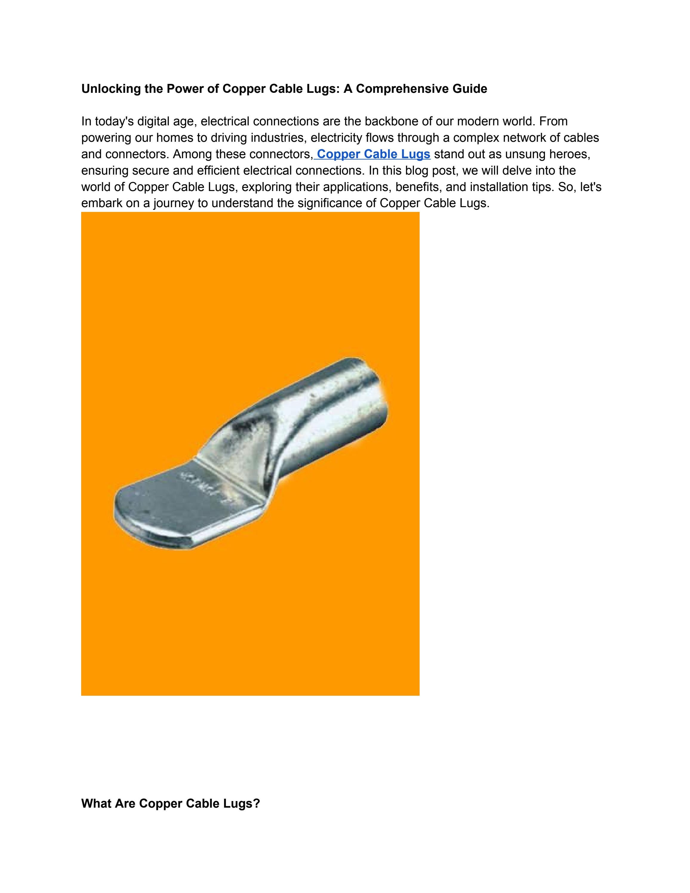 Unlocking the Power of Copper Cable Lugs: A Comprehensive Guide by ...
