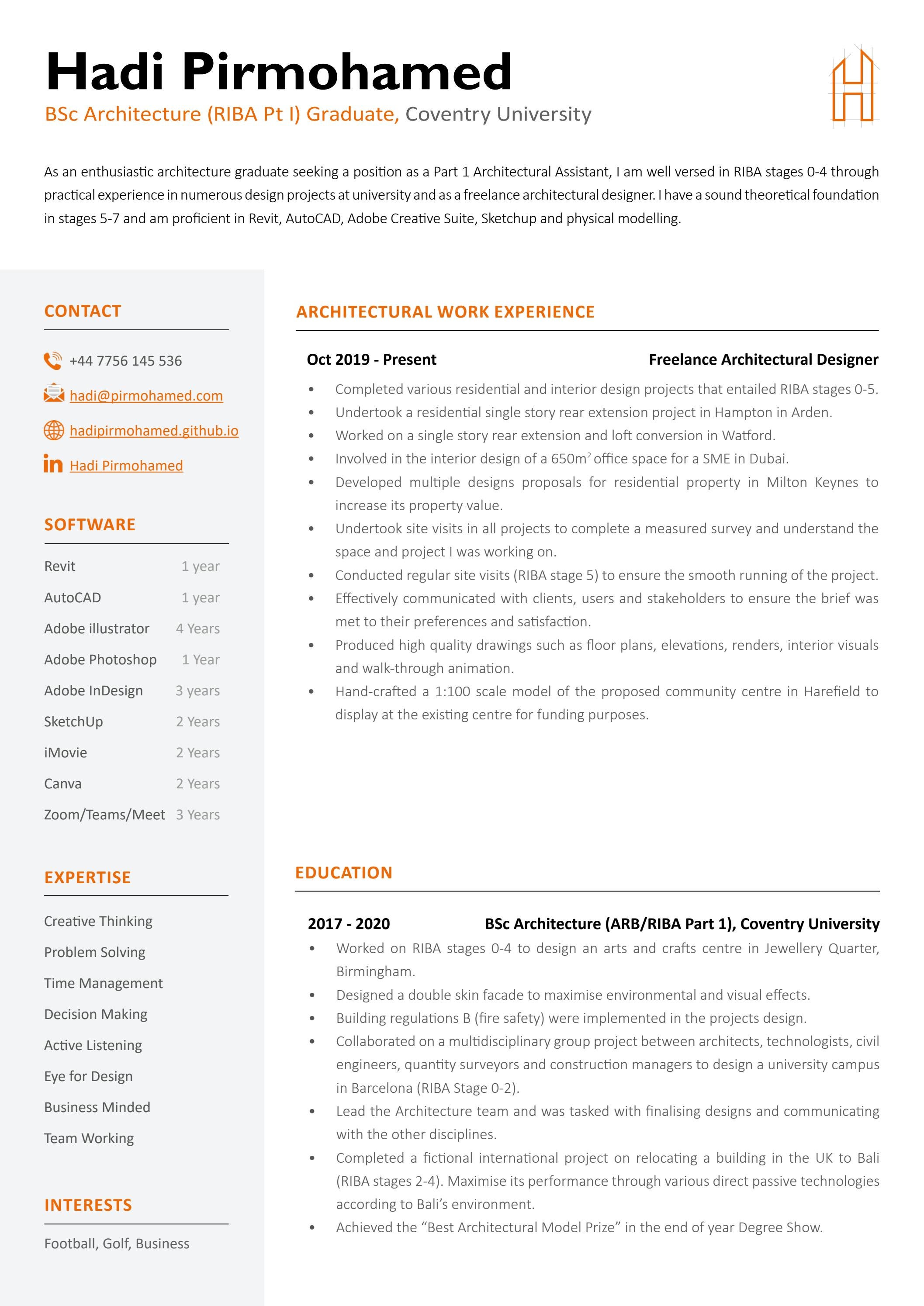 Resume_Hadi Pirmohamed_Part 1 Architectural Assistant by HadiPirmohamed ...