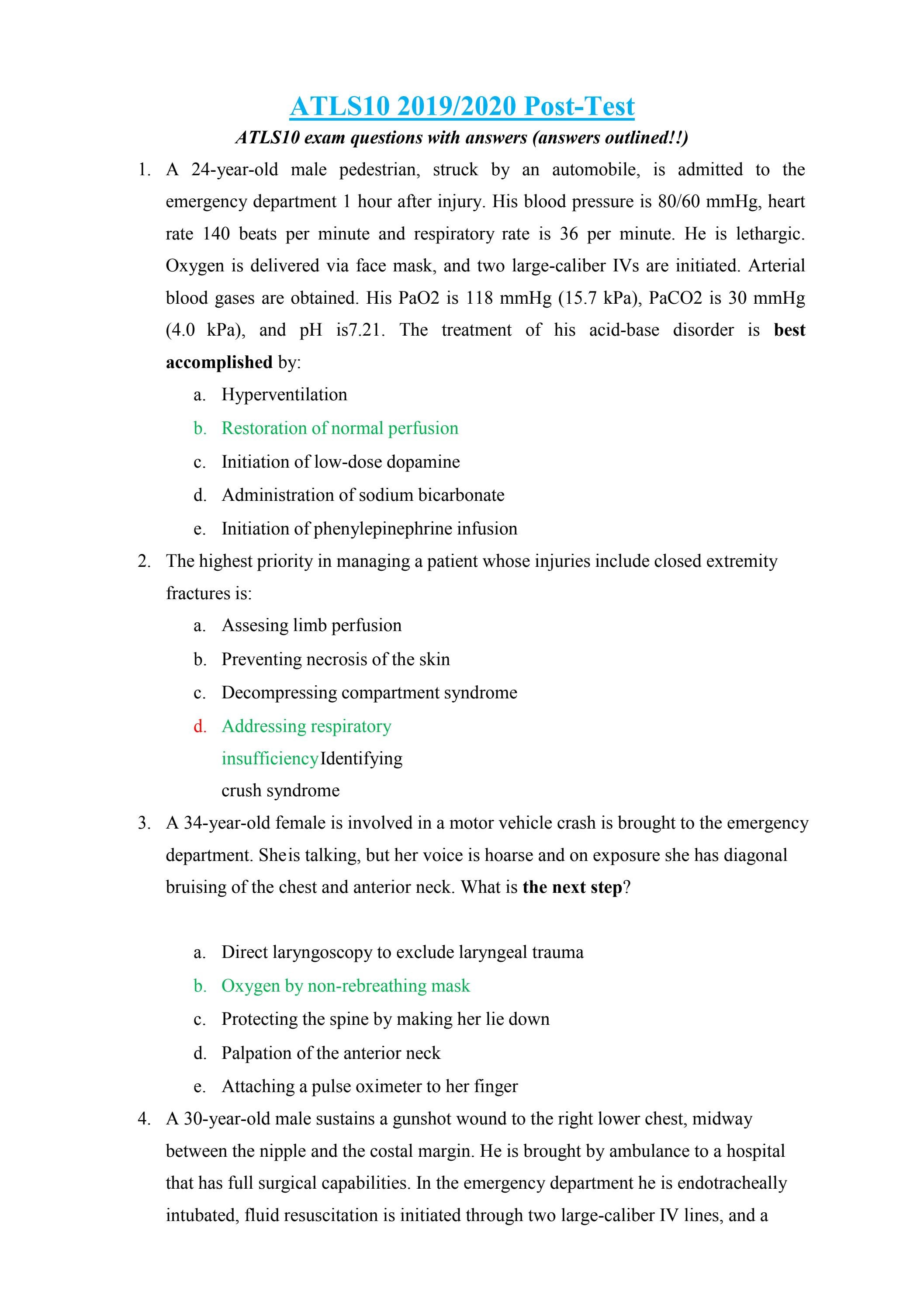 Advanced Trauma Life Support (ATLS) COMPREHENSIVE REVISED & VERIFIED ...