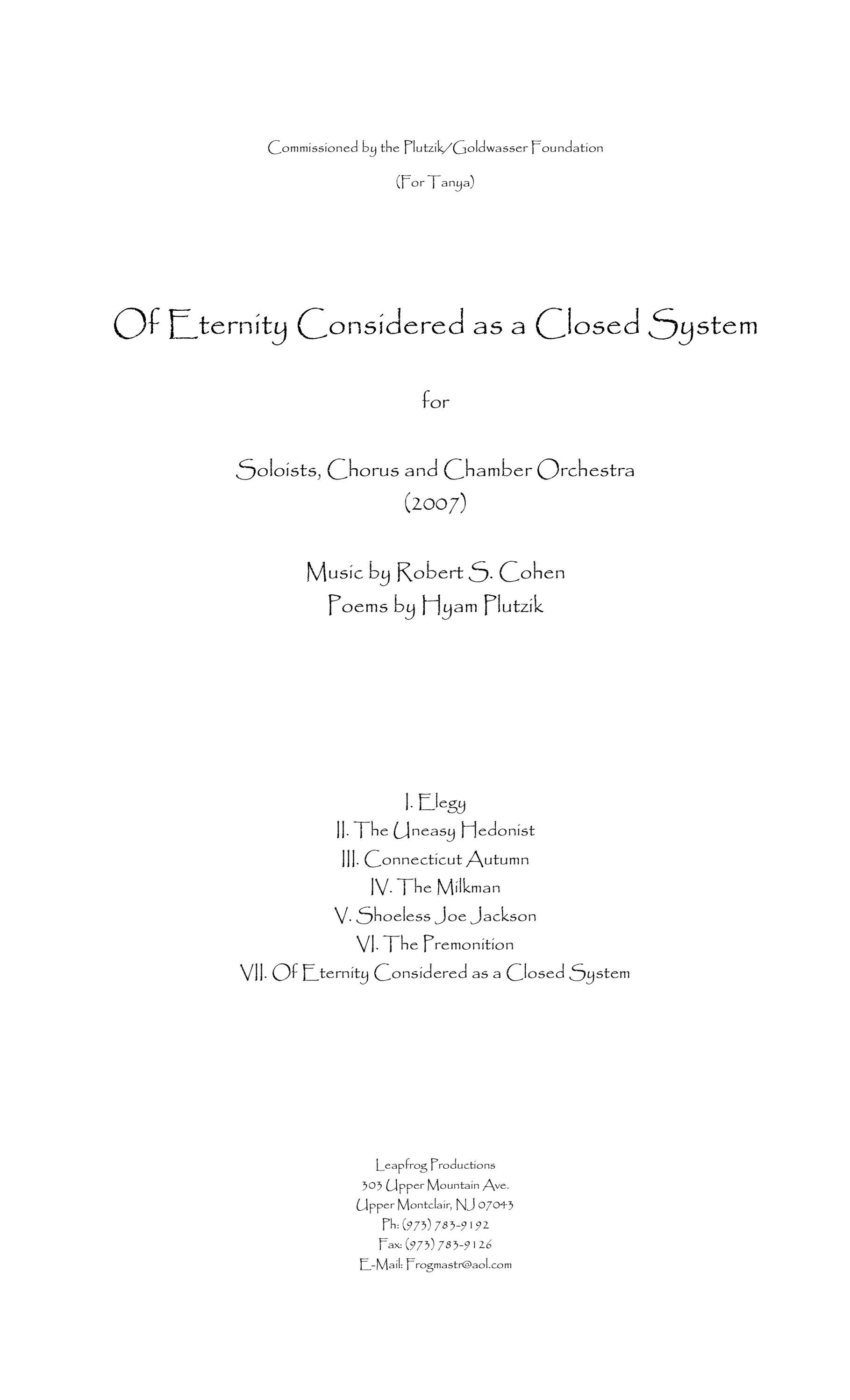 Of Eternity Considered As A Closed System 2007 By Bobcohenmusic Issuu