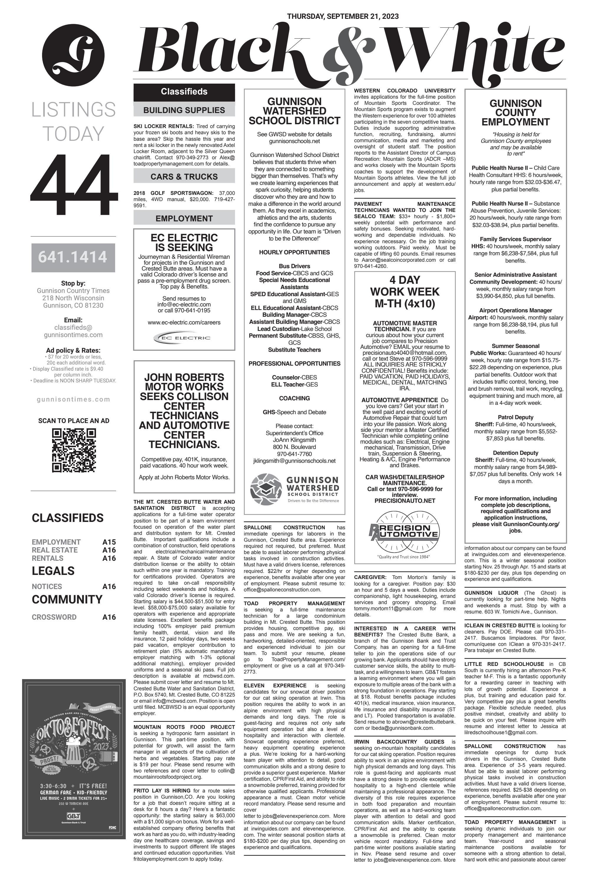 CLASSIFIEDS, September 21, 2023 by Alan Wartes Media - Issuu