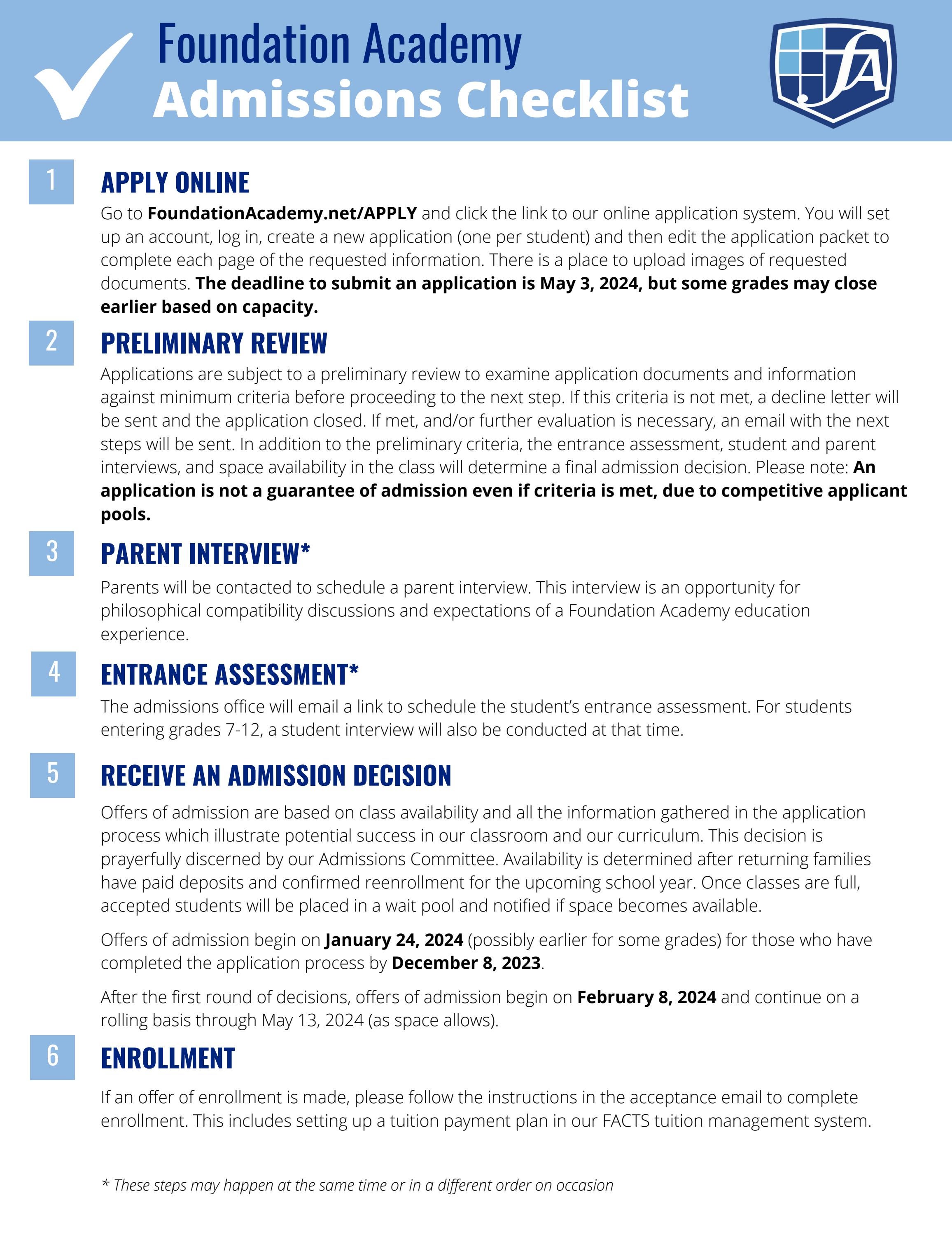 Admissions Checklist by Foundation Academy - Issuu