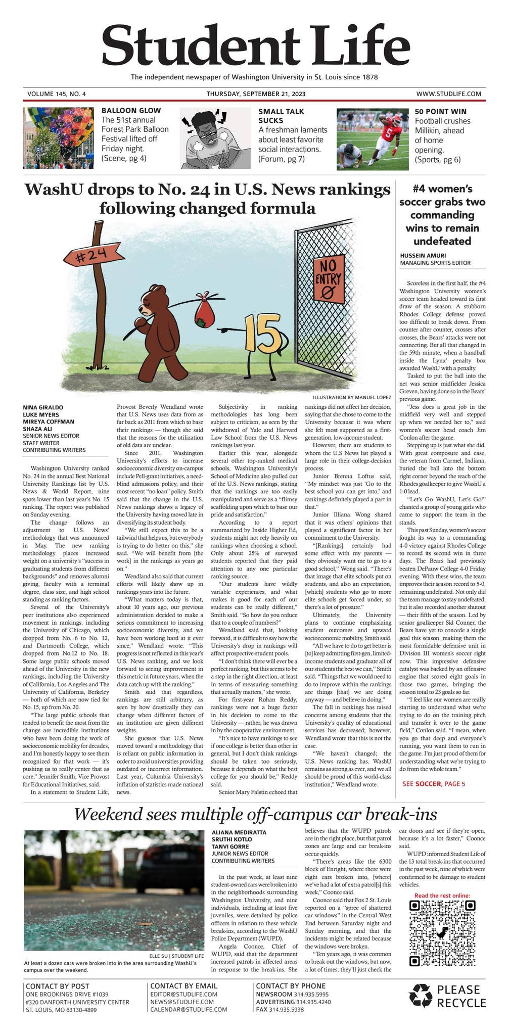 September 21, 2023 Student Life newspaper, Washington University in St ...