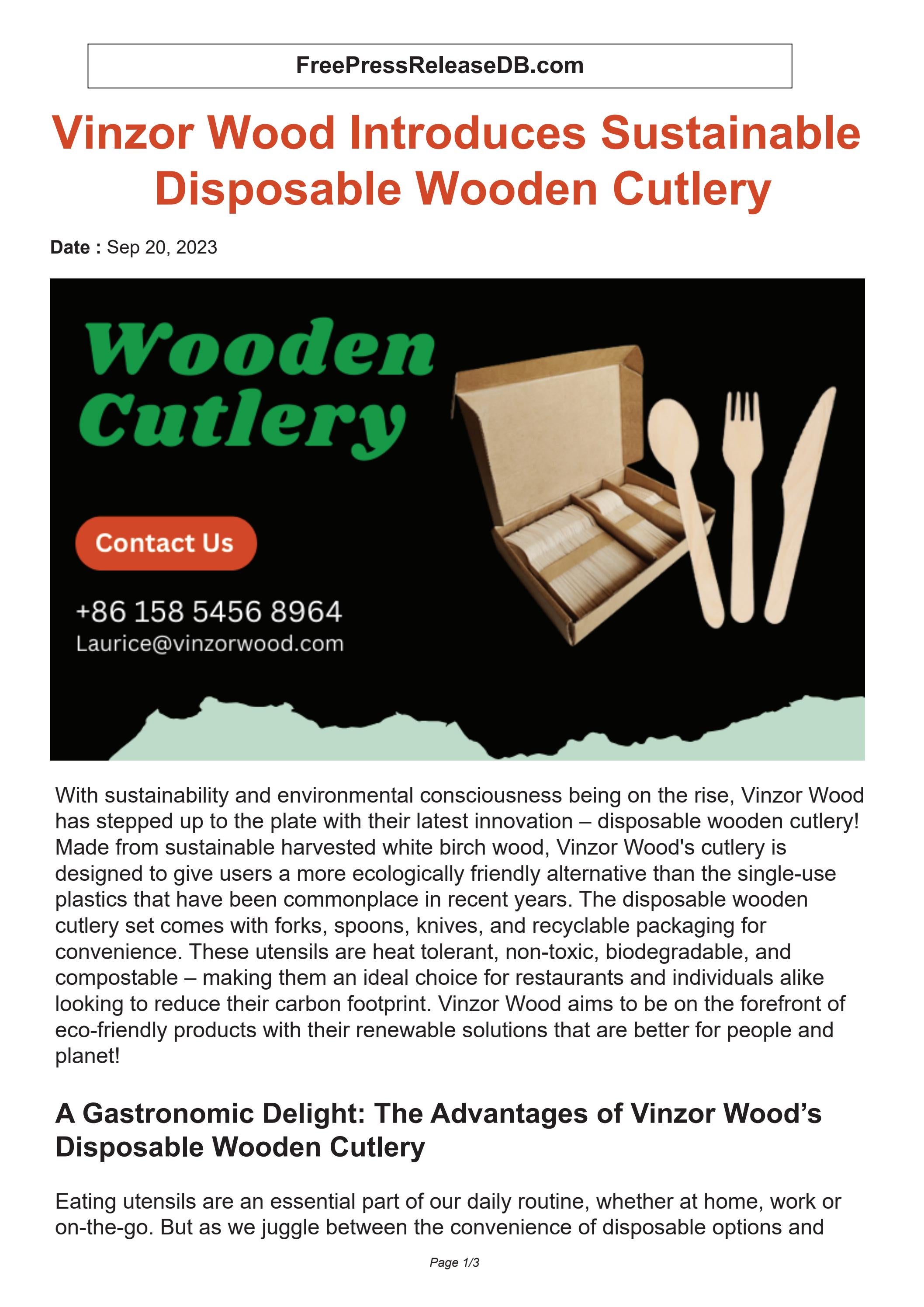 Vinzor Wood Introduces Sustainable Disposable Wooden Cutlery by ...