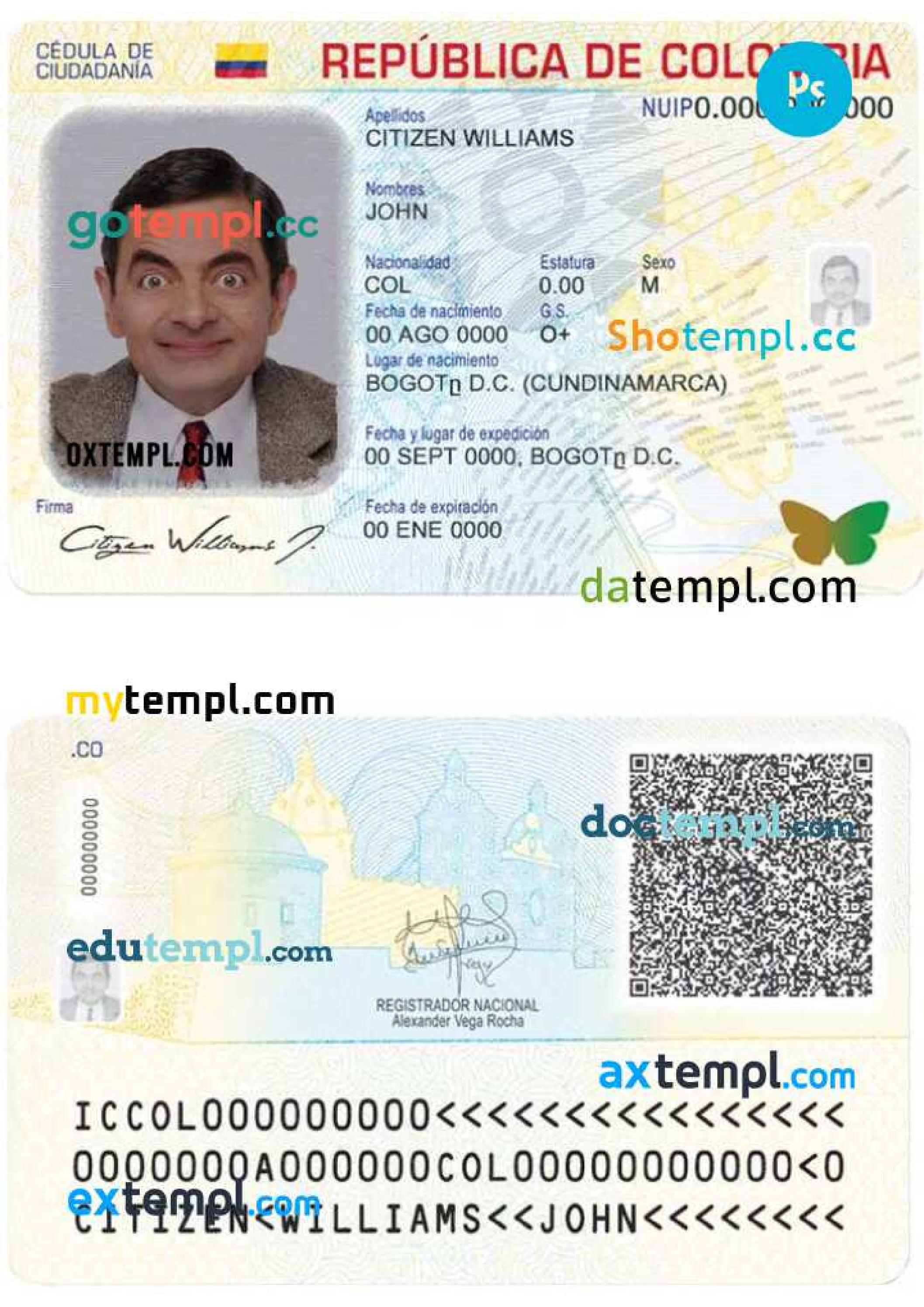 Colombia ID template in PSD format, fully editable (2020 – present) by ...
