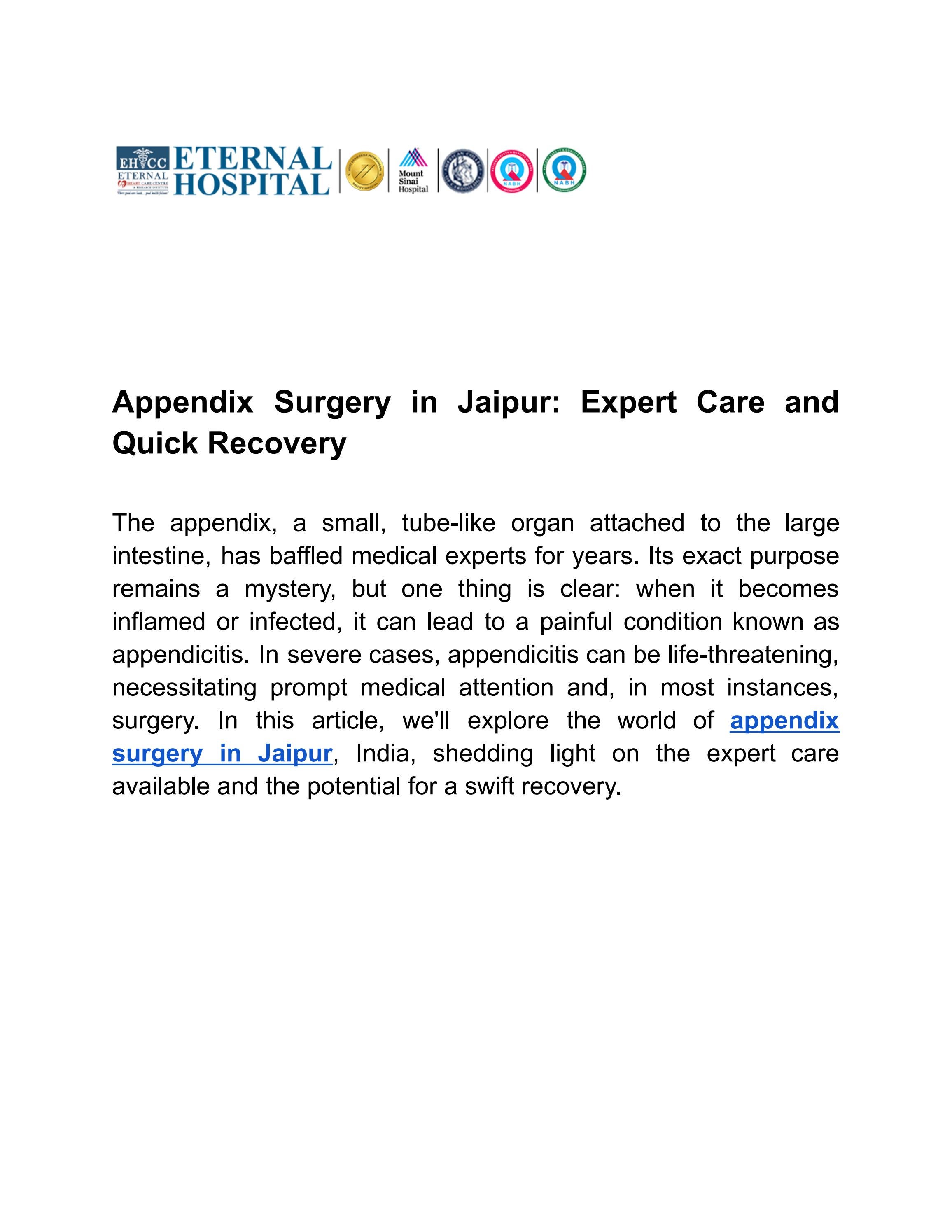 Appendix Surgery in Jaipur: Expert Care and Quick Recovery by sachin ...