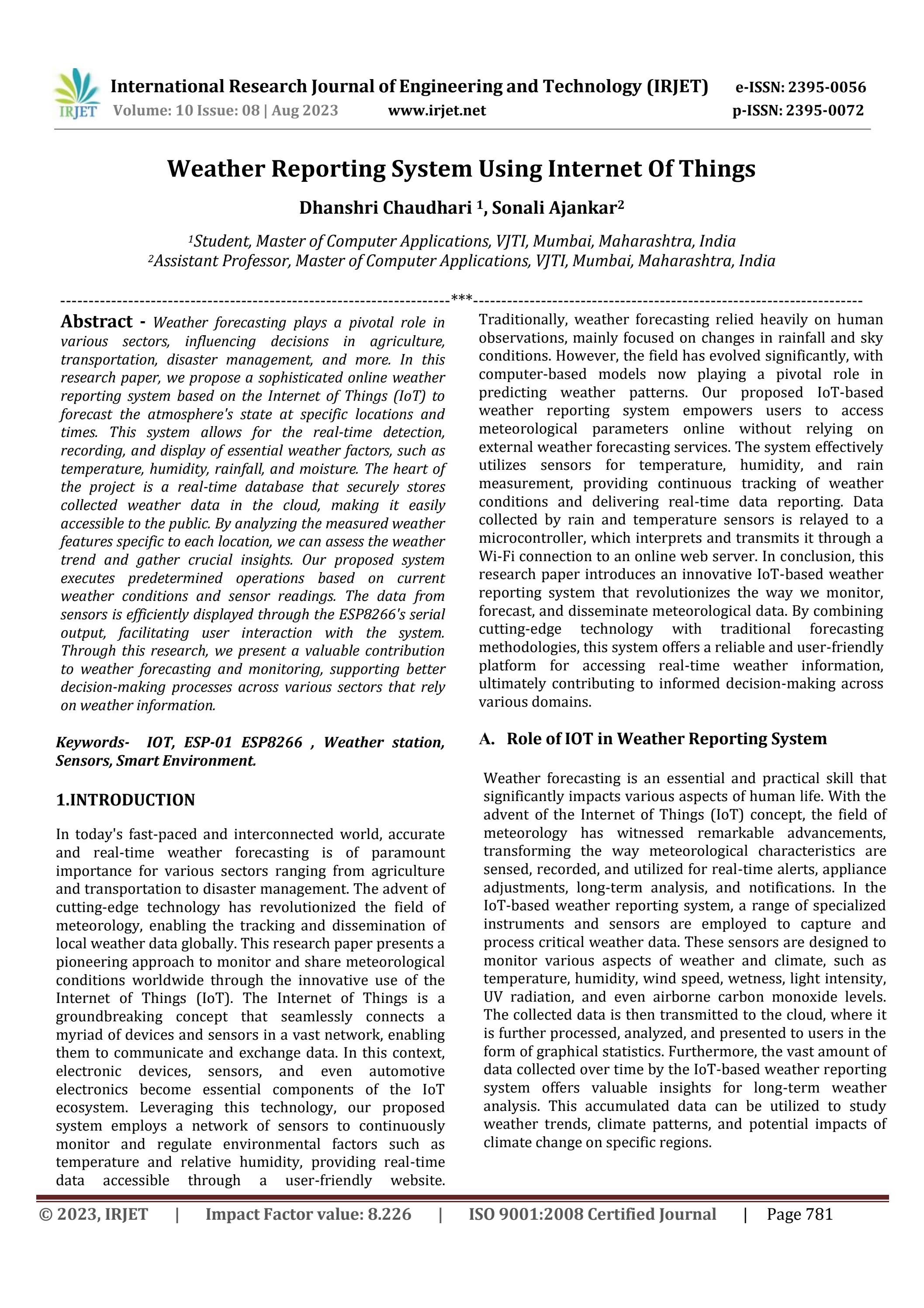 Weather Reporting System Using Internet Of Things By Irjet Journal Issuu
