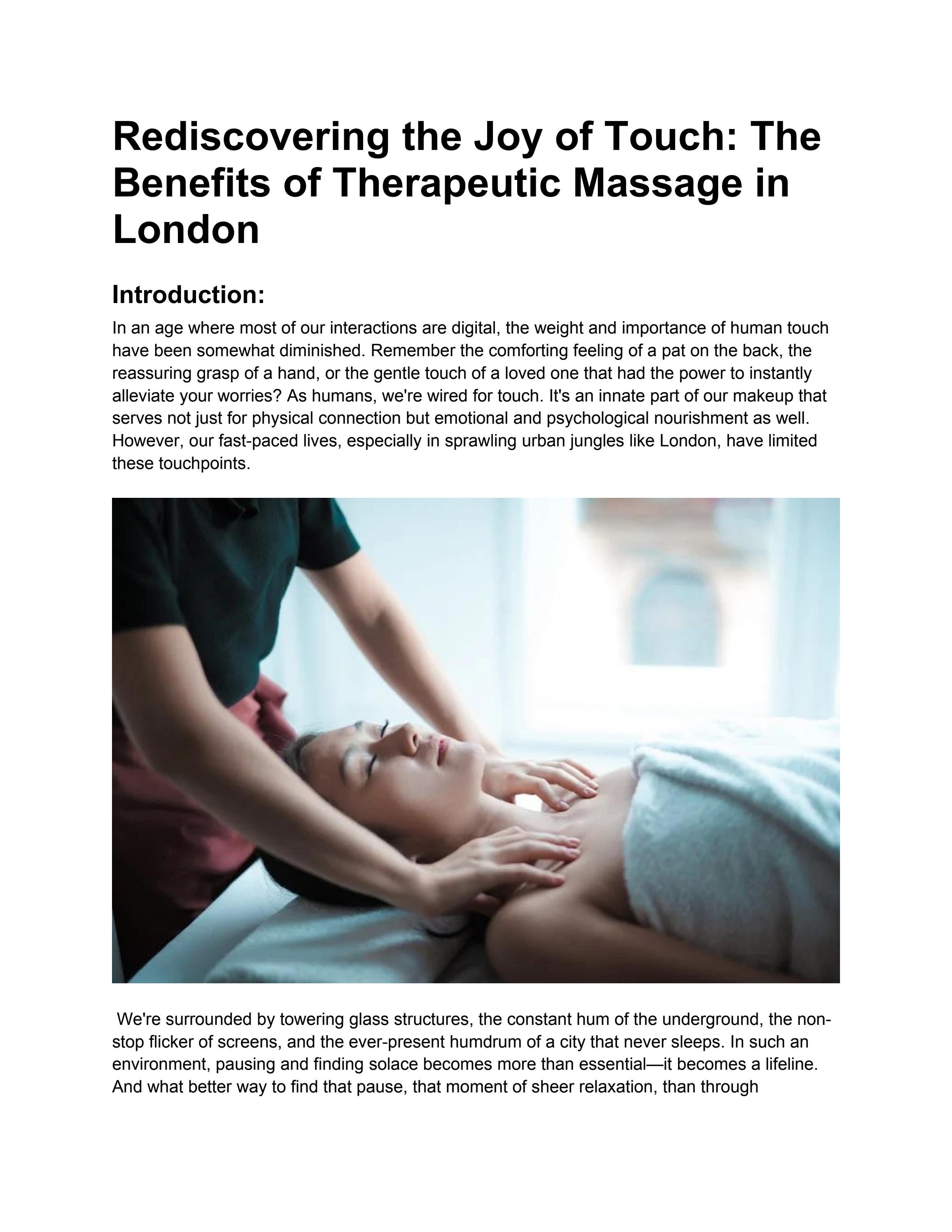 Rediscovering the Joy of Touch: The Benefits of Therapeutic Massage in ...
