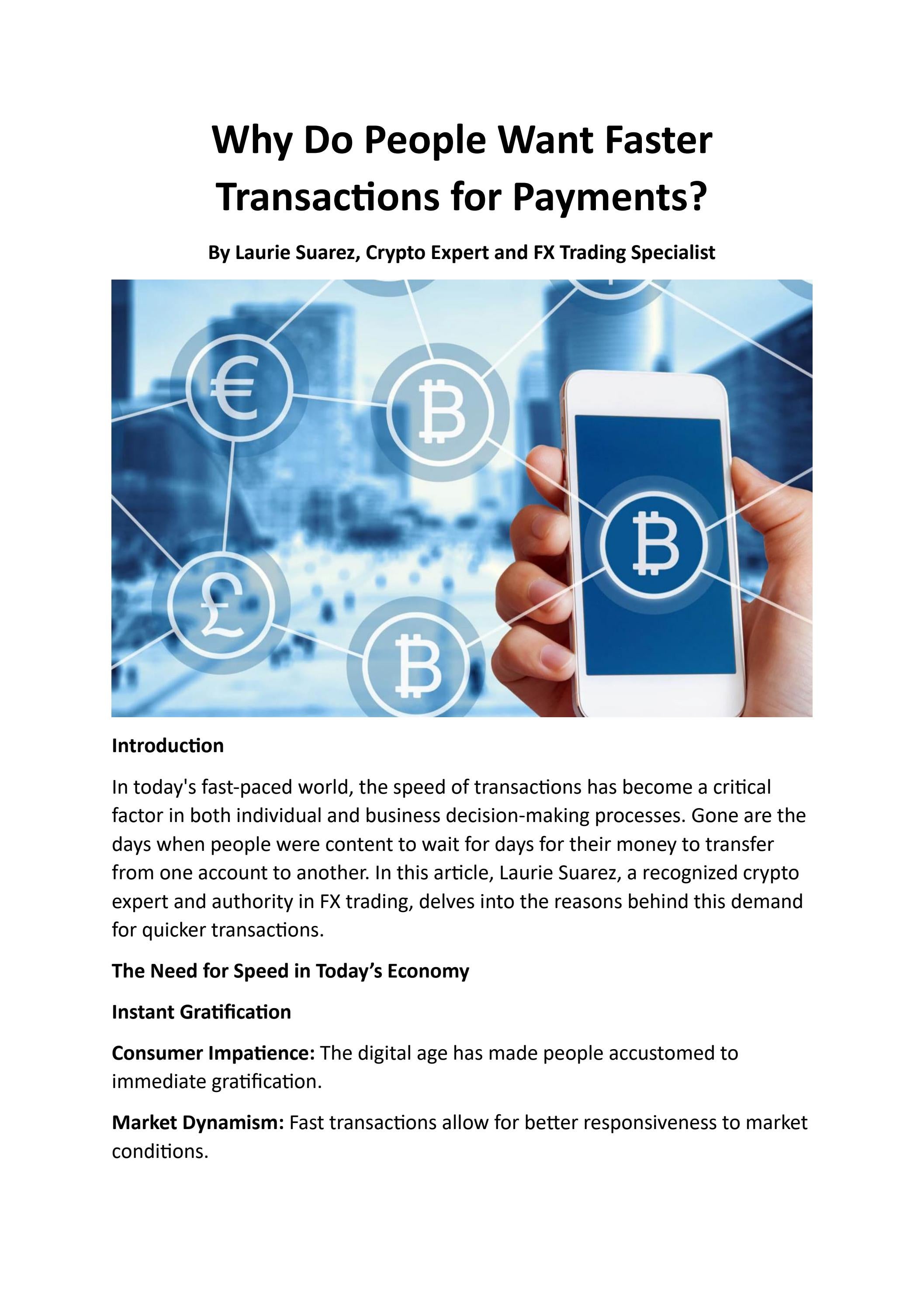 Why Do people Want Faster Transactions for Payments? by Laurie Suarez ...