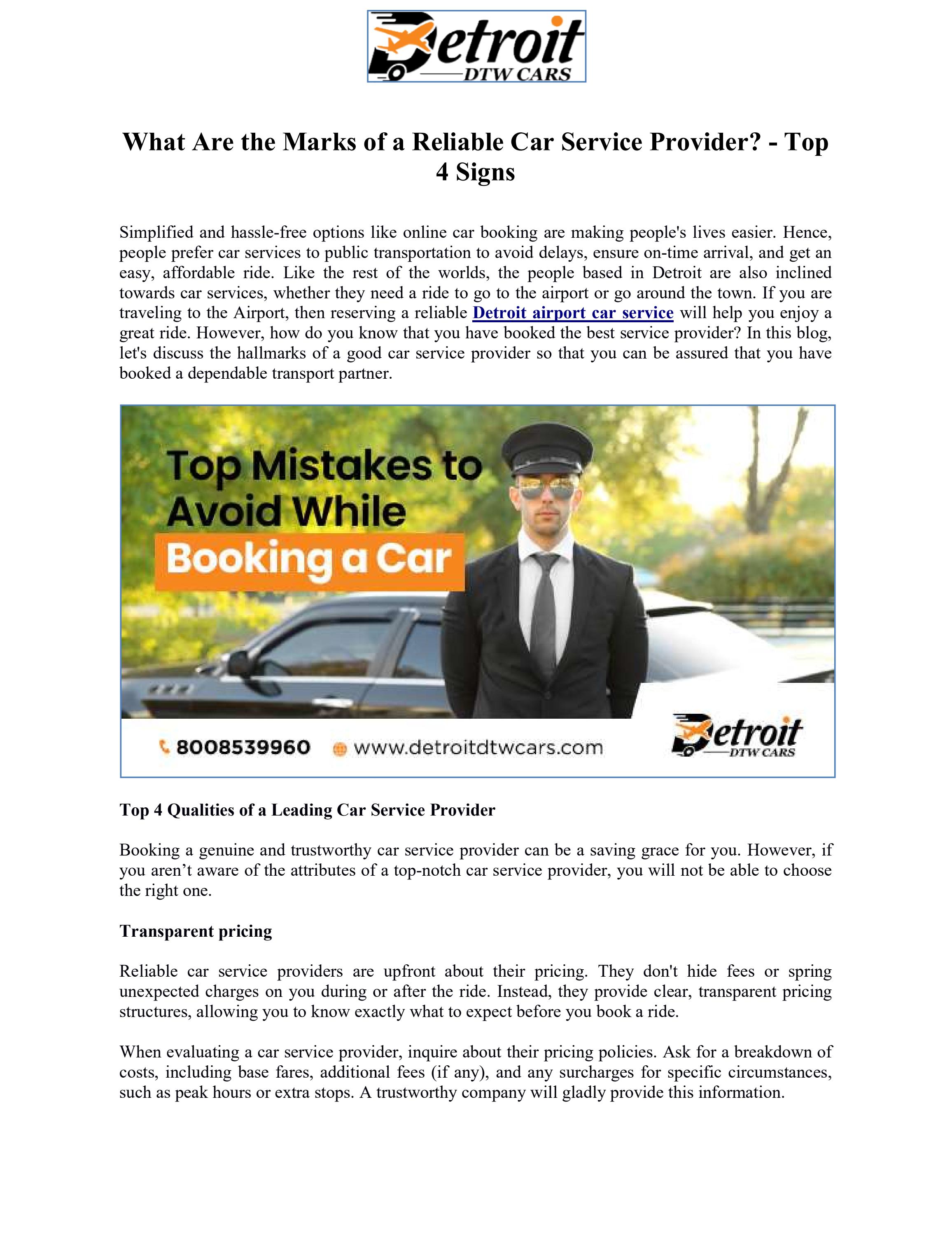 What Are the Marks of a Reliable Car Service Provider - Top 4 Signs by ...
