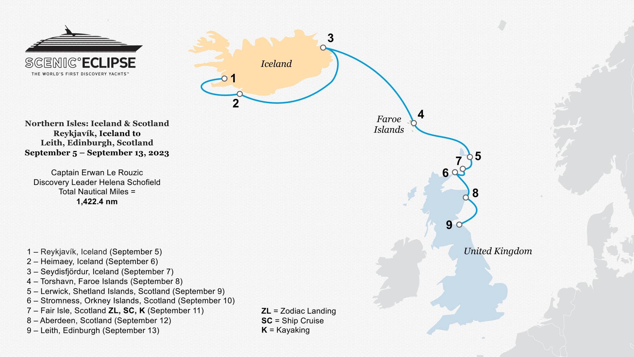 Northern Isles Iceland and Scotland Voyage Map September 5-September 13 ...