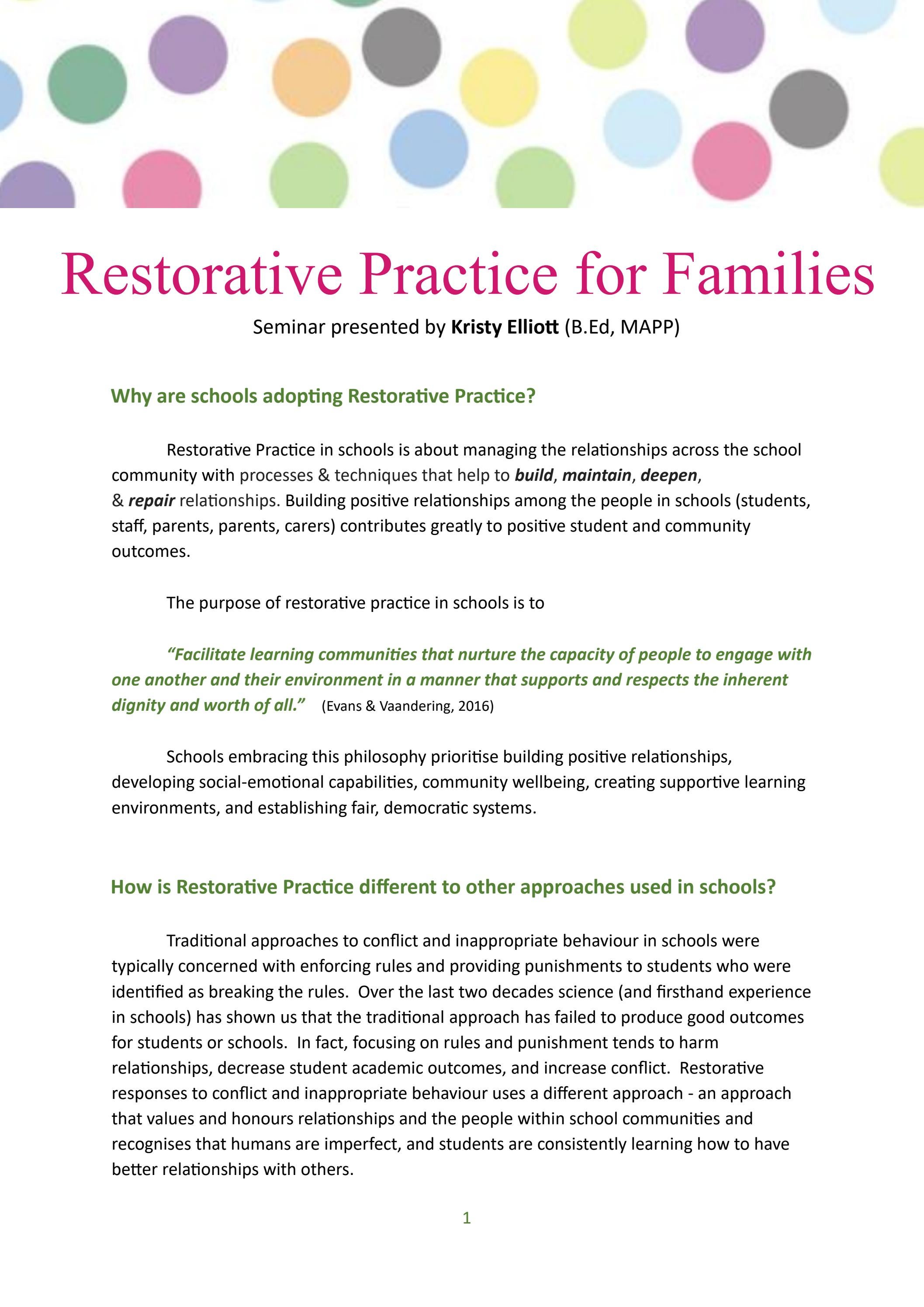 Restorative Practices for Families by Kristy Elliott by Discovery ...