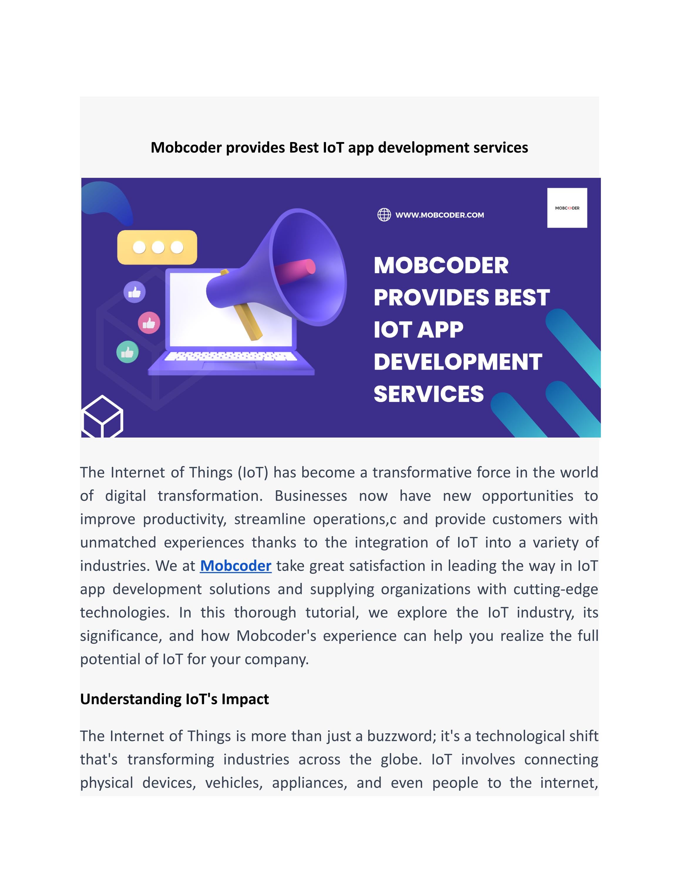 The best IoT app development services are offered by Mobcoder. by Mobcoder - Issuu