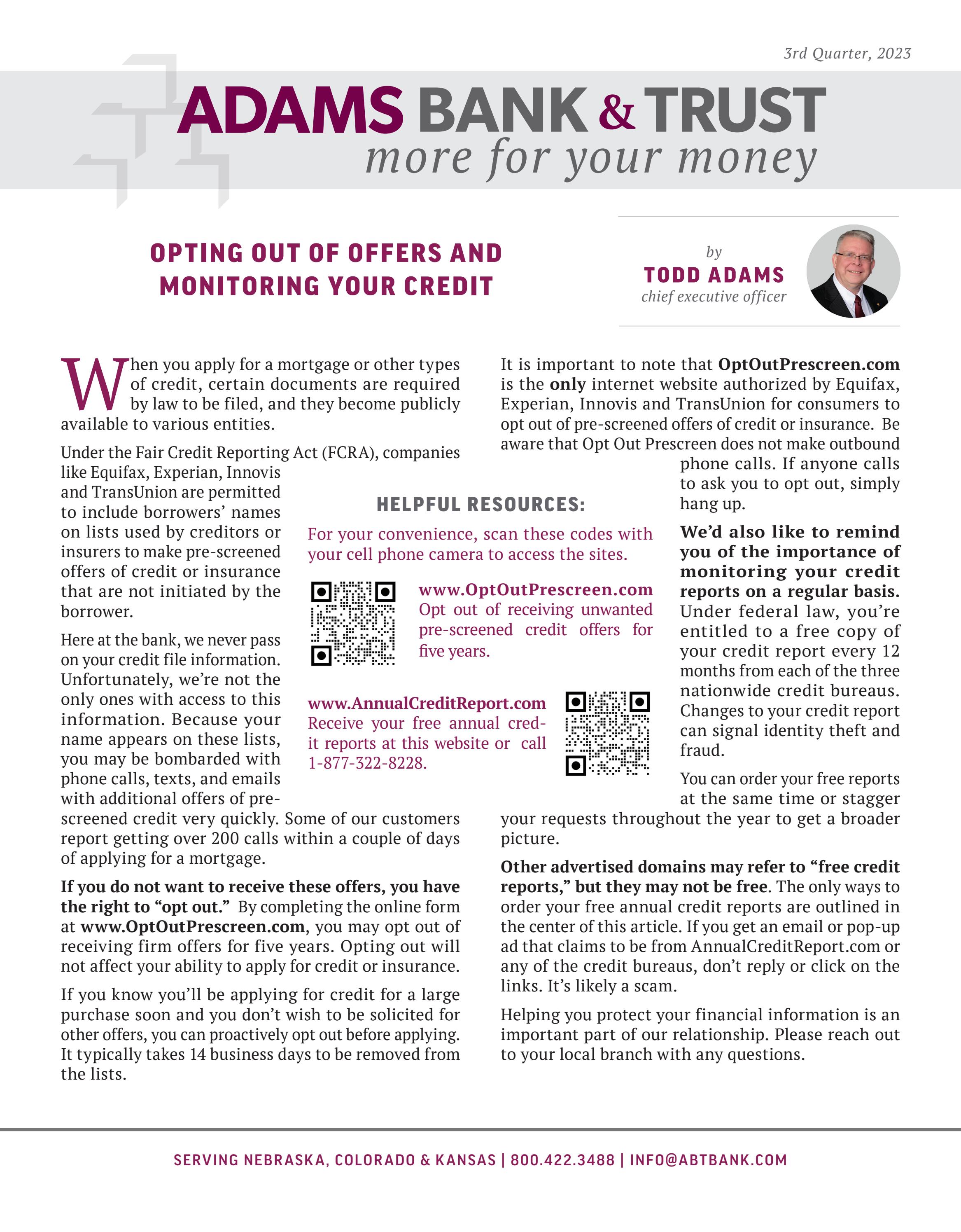More For Your Money | Adams Bank & Trust Newsletter | 3rd Quarter 2023 ...