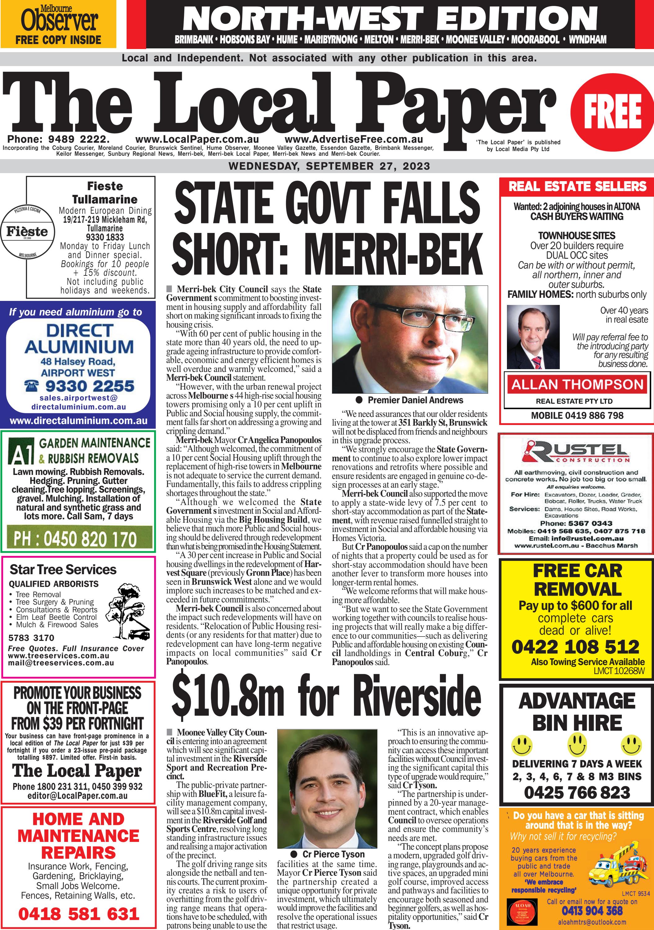 The Local Paper. North-West Edition. Wed., Sep. 27, 2023 by Ash Long ...