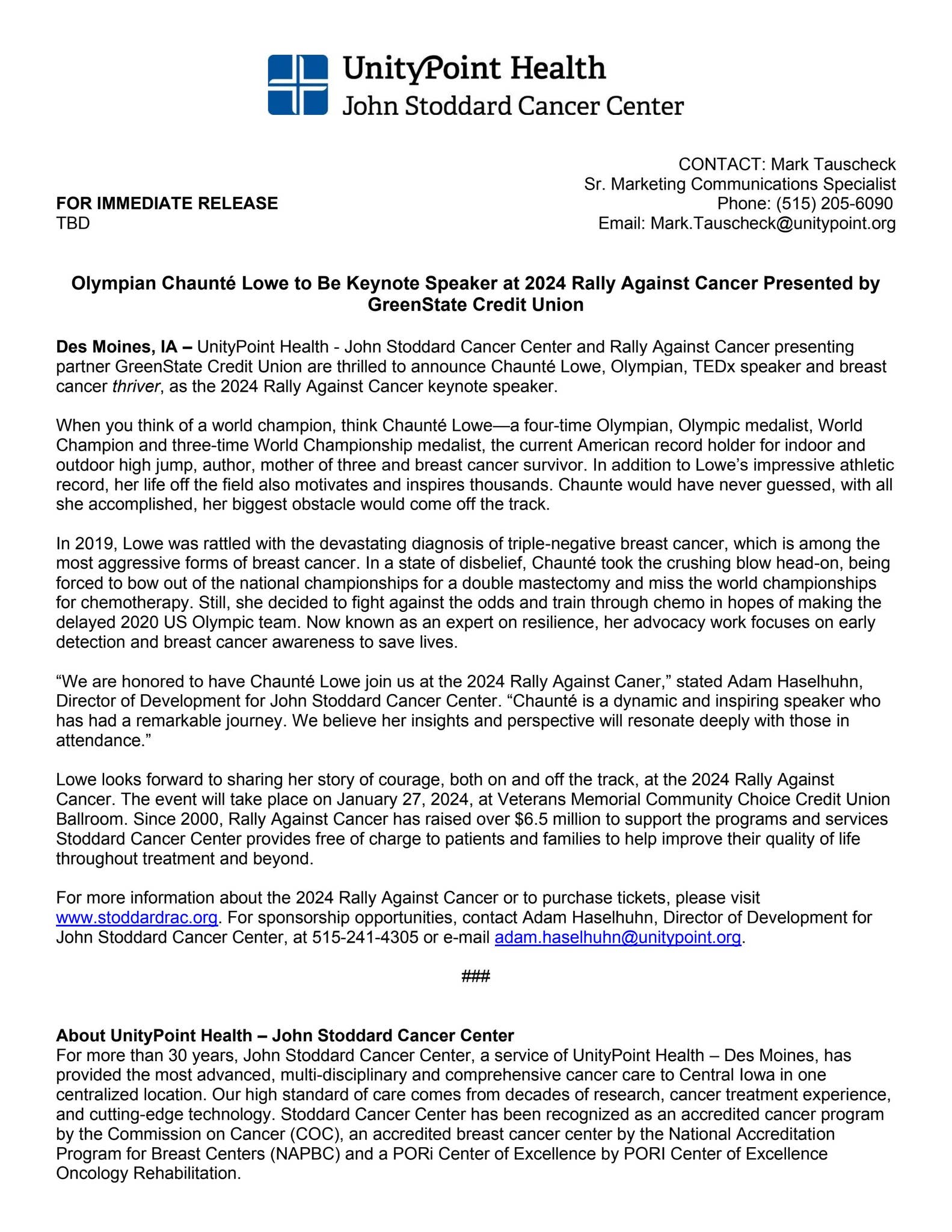 Olympian Chaunté Lowe to Be Keynote Speaker at 2024 Rally Against ...