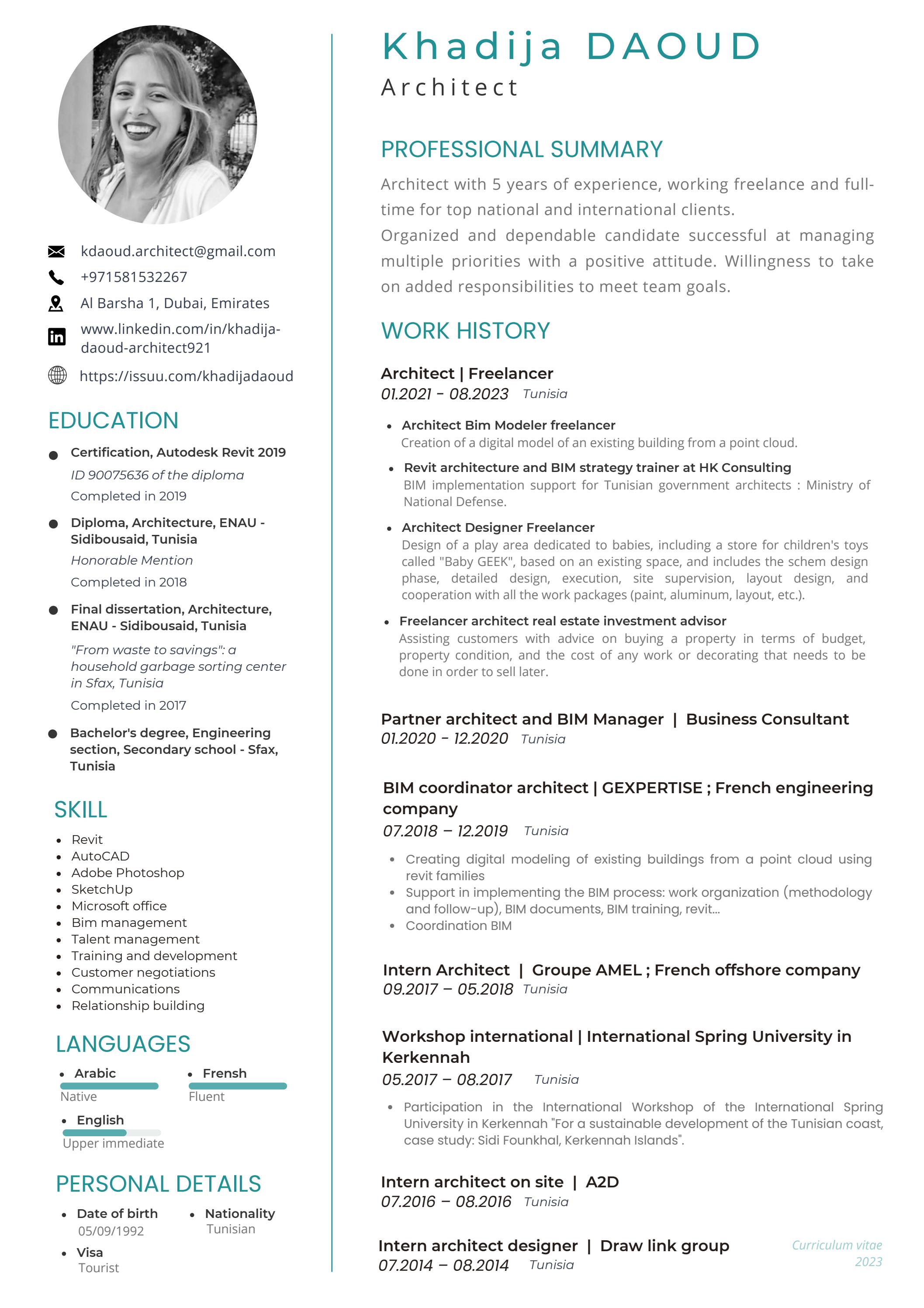 Curriculum Vitae_khadija daoud_Architect_2023 by Khadija DAOUD - Issuu