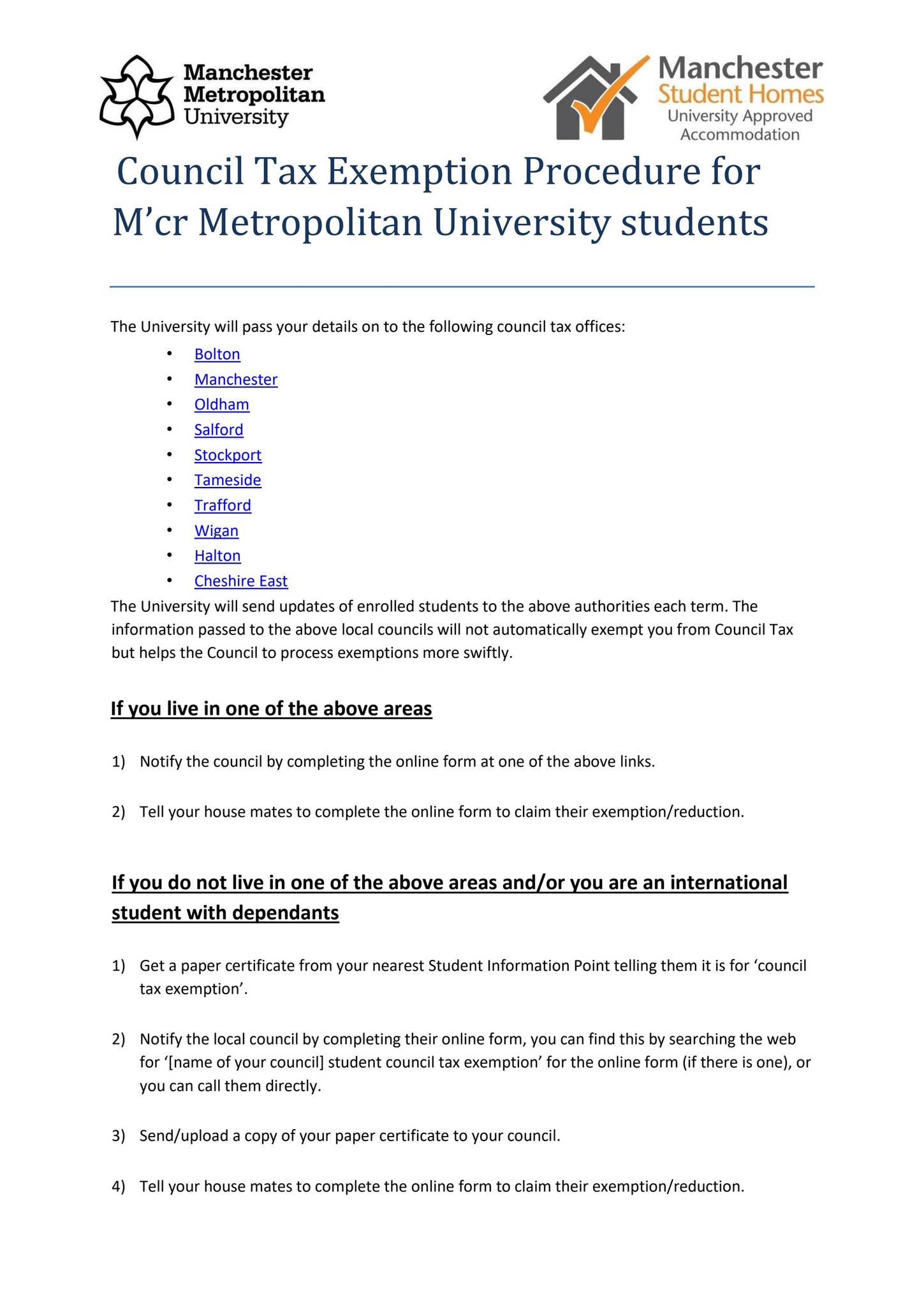 Council Tax Exemption Procedure for Man Met Students by Manchester ...