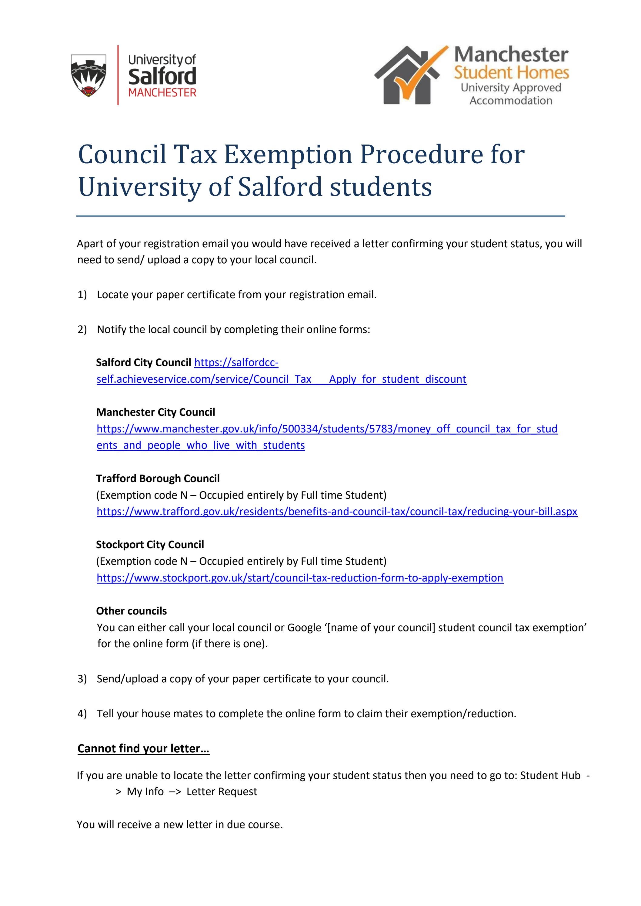 Council Tax Exemption Procedure for UoS Students by Manchester Student ...