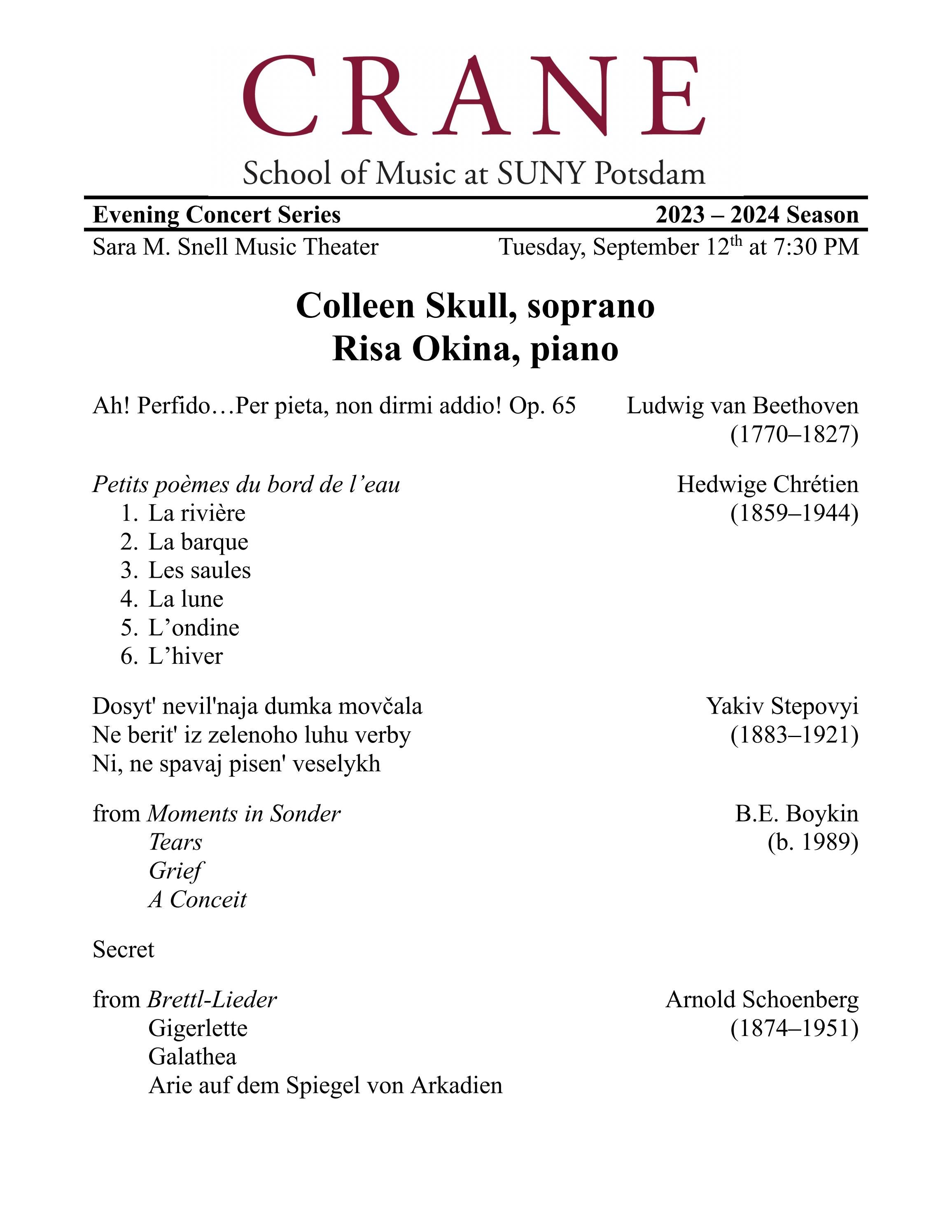 9.12.23 Colleen Skull, Soprano by The Crane School of Music - Issuu