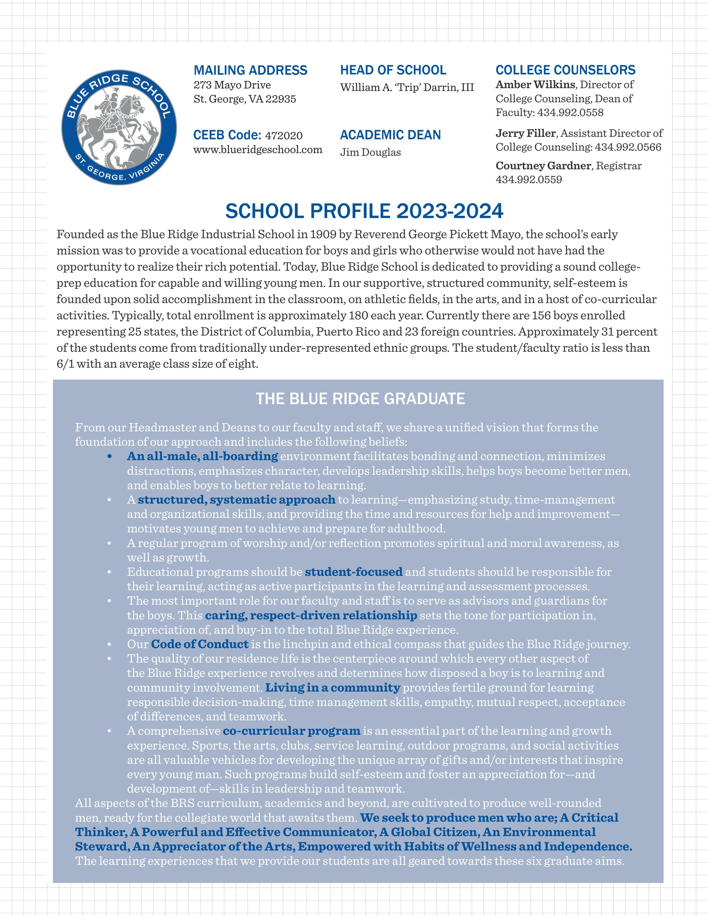2023/24 School Profile by Blue Ridge School - Issuu
