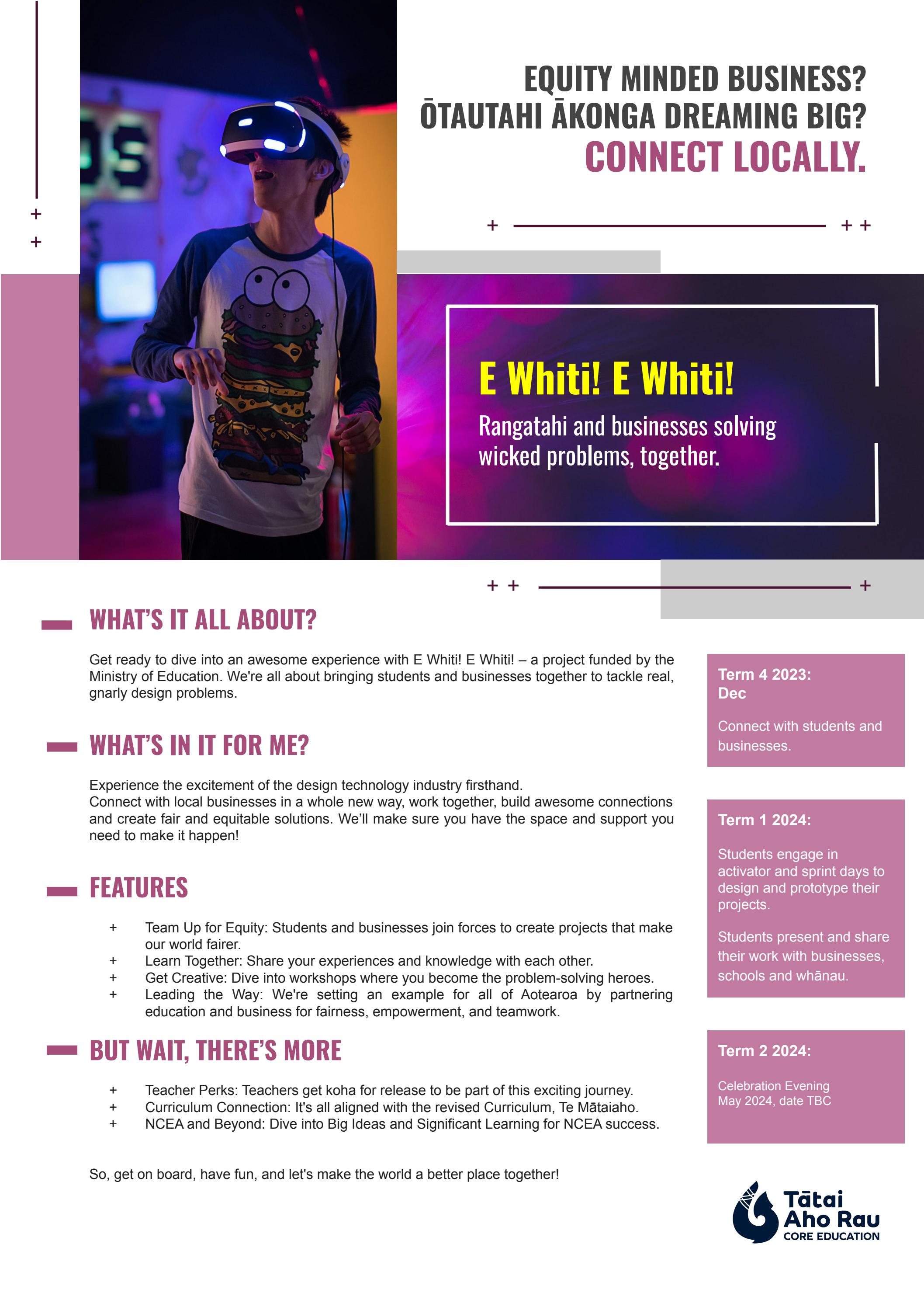 E Whiti! E Whiti! school information flyer by Tātai Aho Rau Core ...