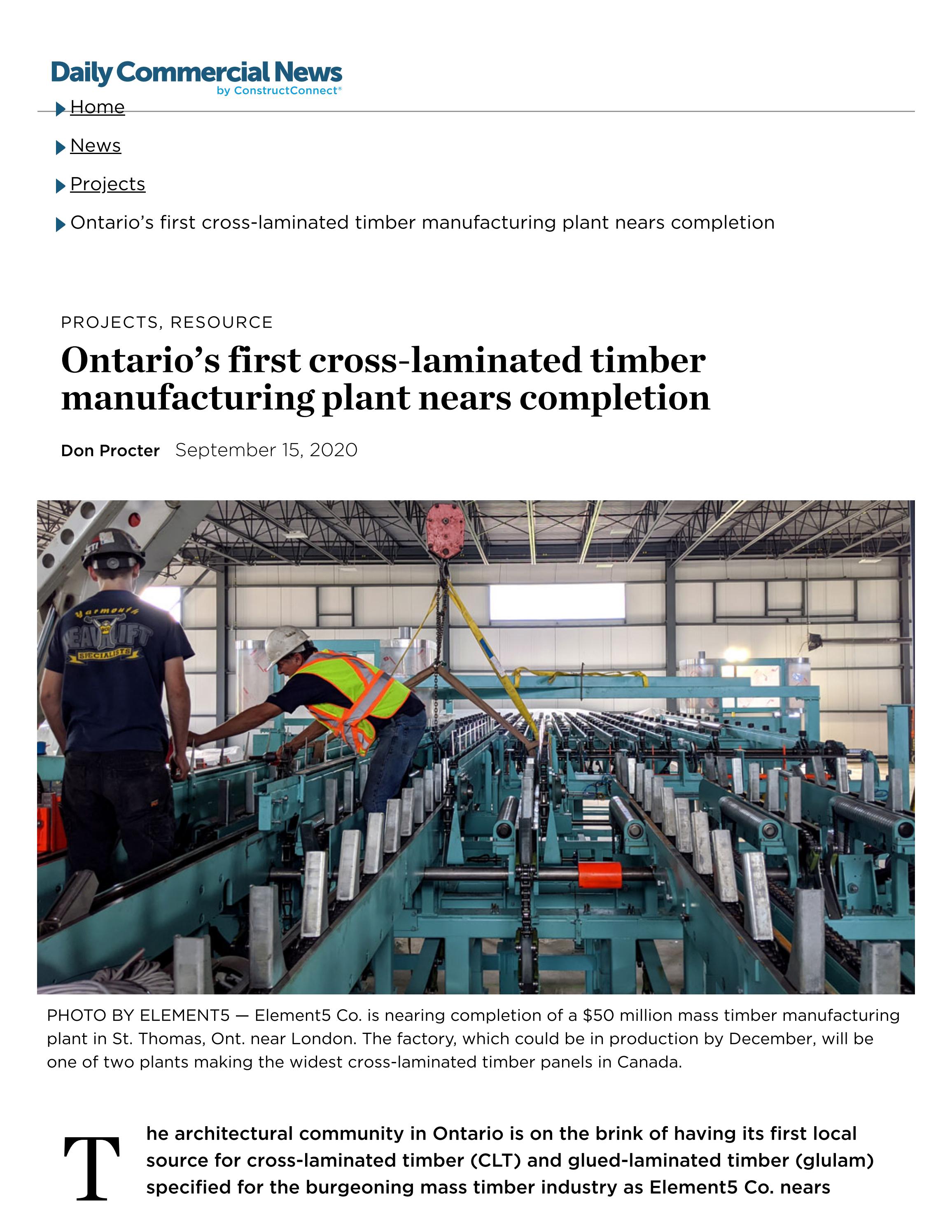 Ontario's first cross-laminated timber manufacturing plant nears completion - Daily Commercial ...