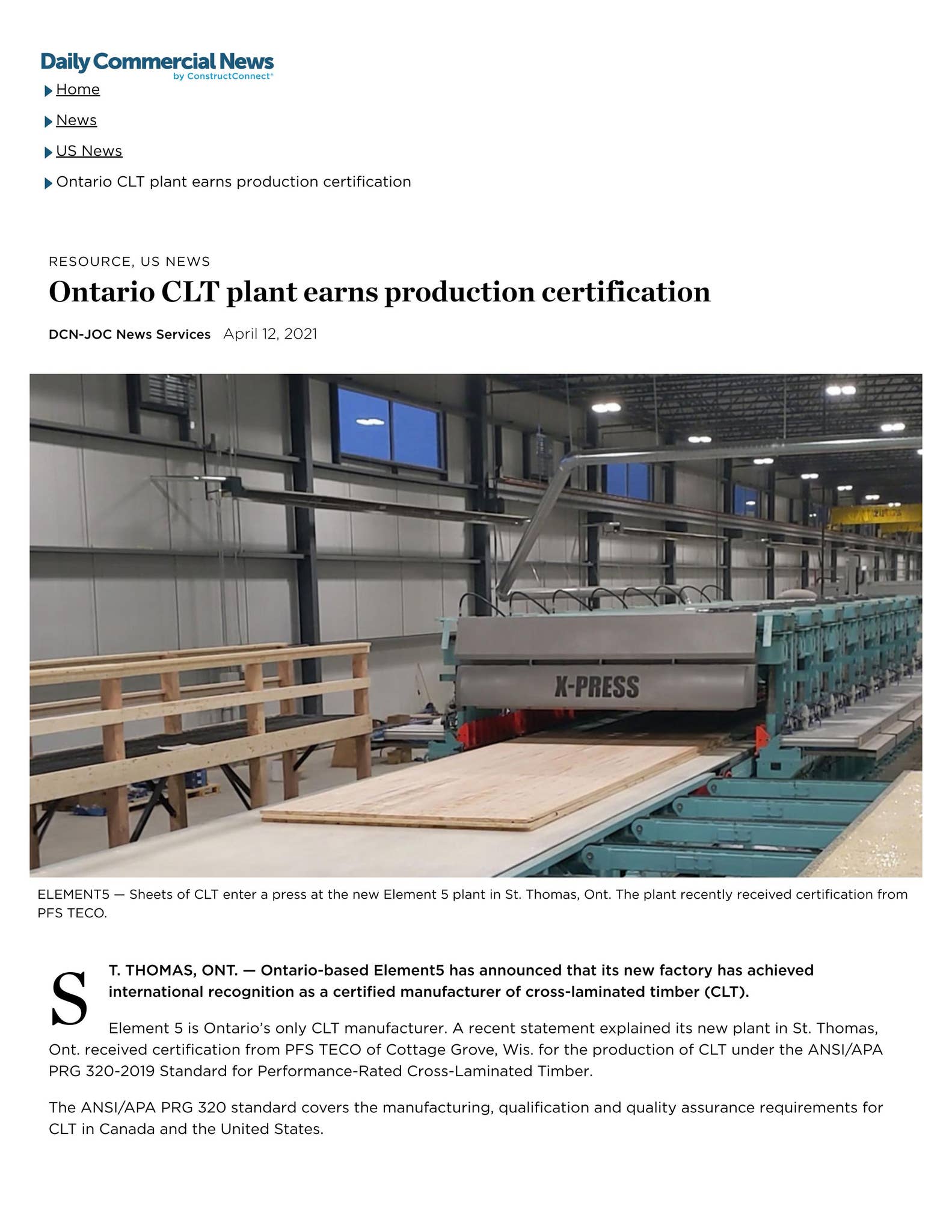 Ontario CLT plant earns production certification - Daily Commercial ...
