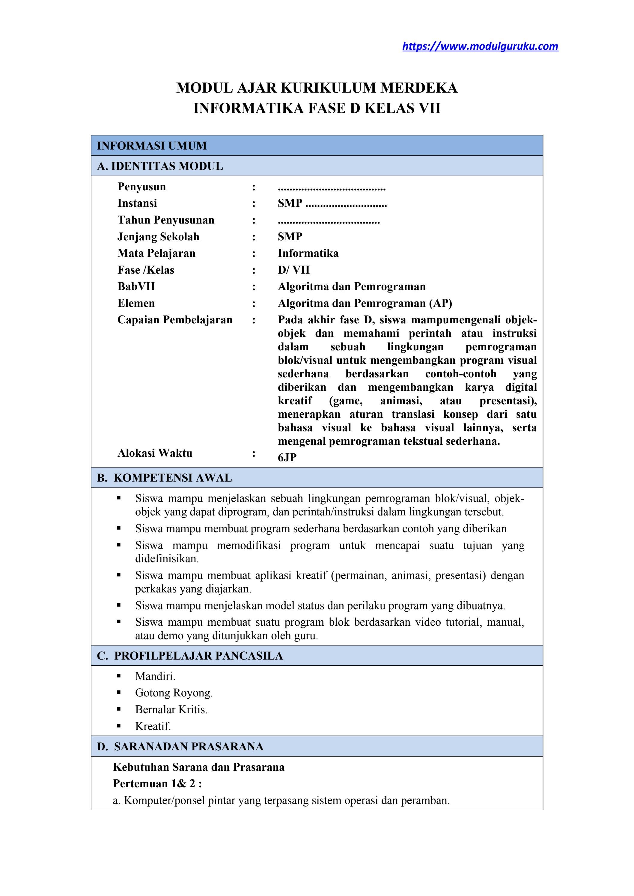Modul Ajar Kelas 7 SMP Informatika Fase D Bab 7 by Modul Guruku - Issuu