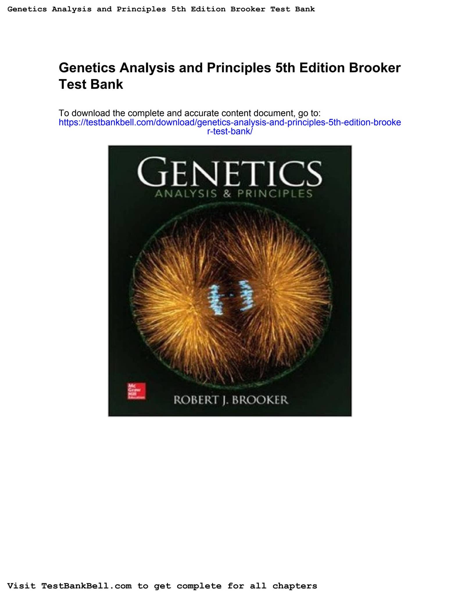 Genetics analysis and principles 5th edition brooker test bank by john ...