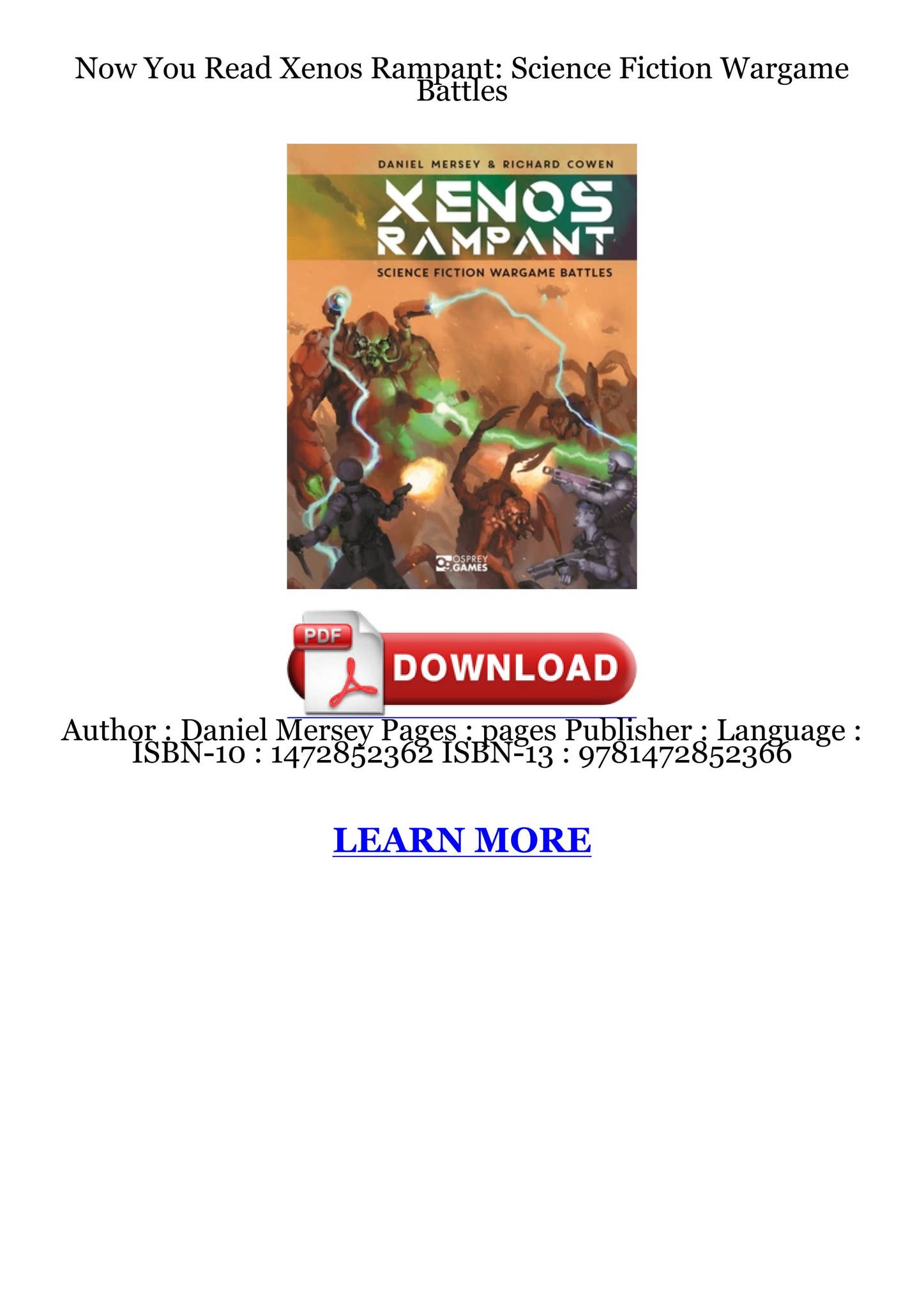 Read Today (Book) Xenos Rampant: Science Fiction Wargame Battles by ...