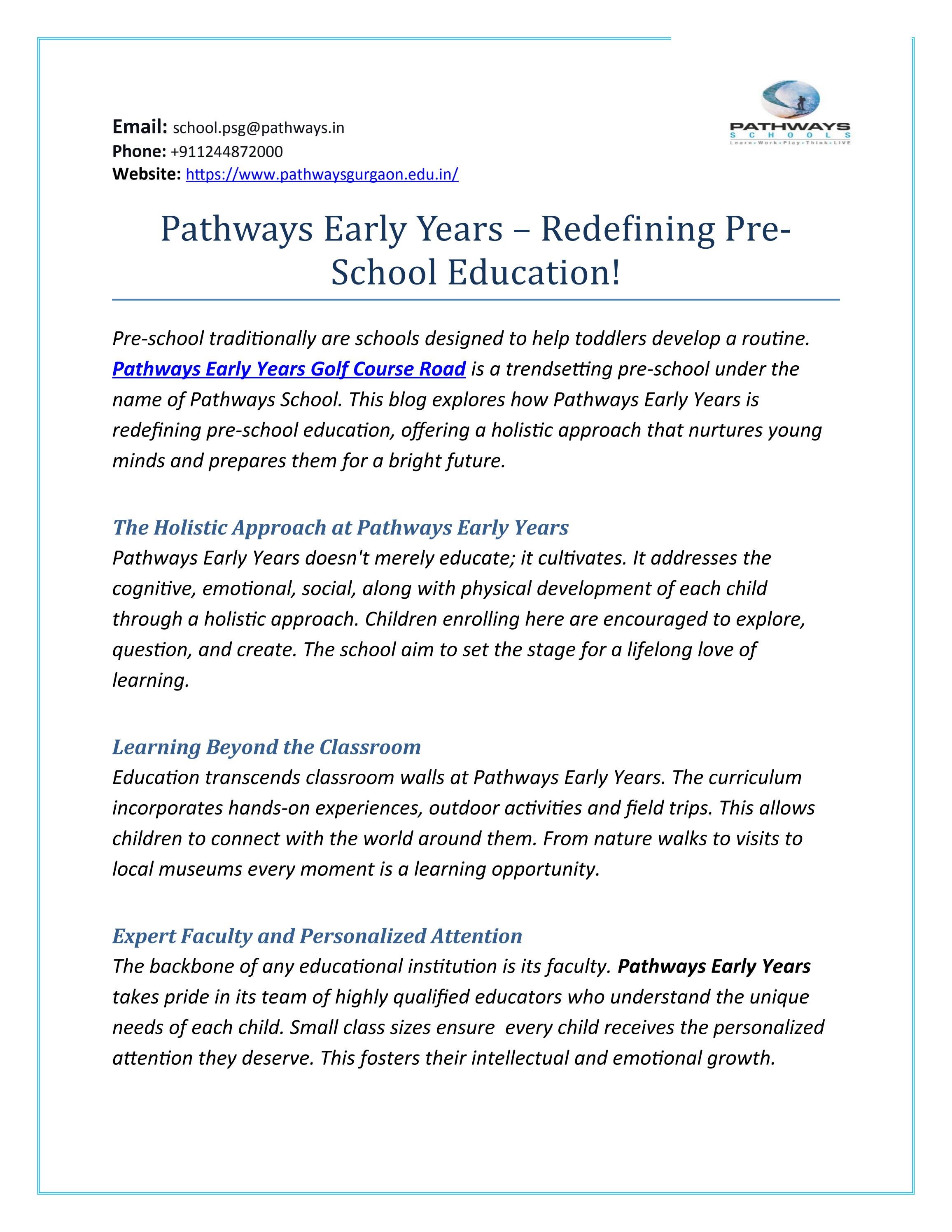 Pathways Early Years – Redefining Pre-School Education! by ...