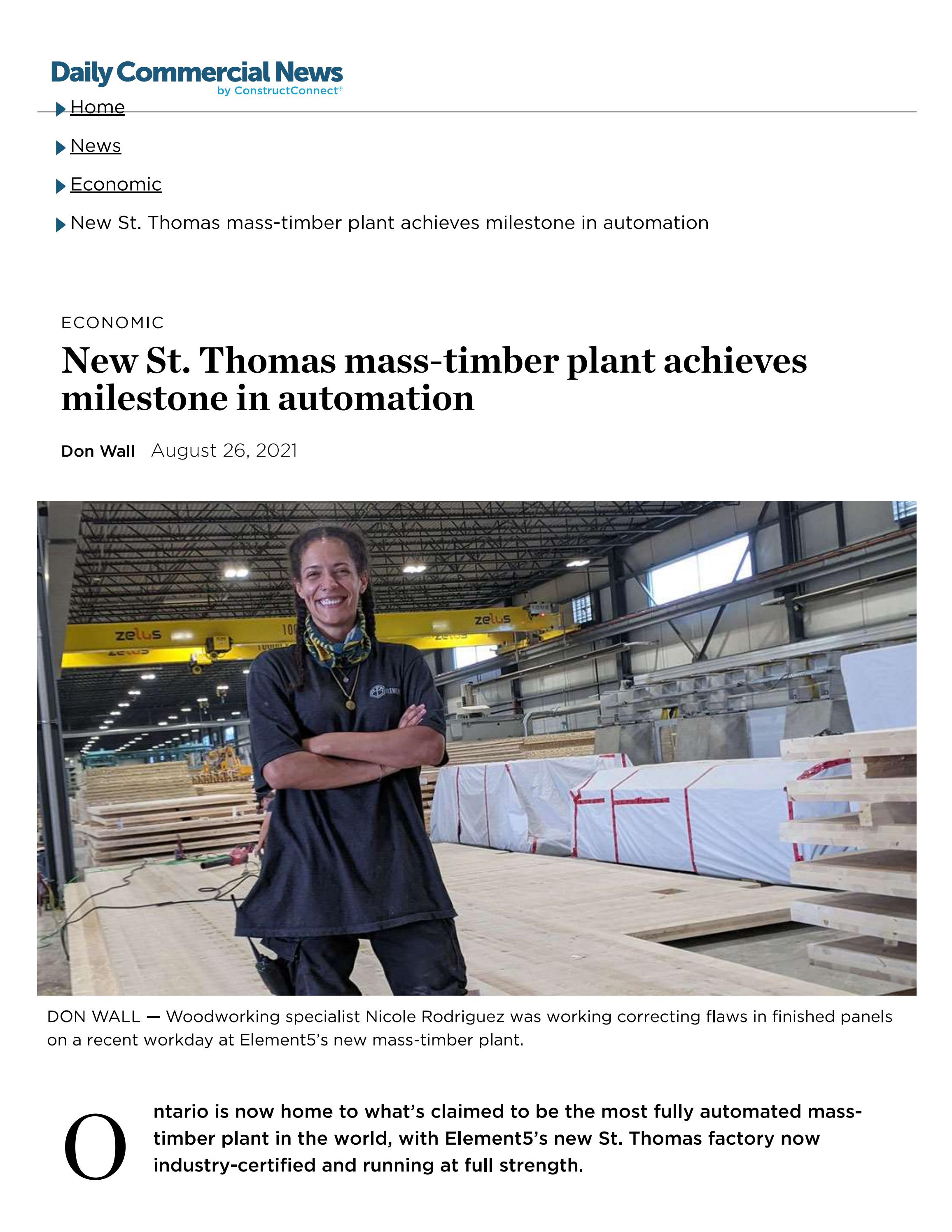 St. Thomas mass timber plant achieves milestone in automation - Daily Commercial News by ...