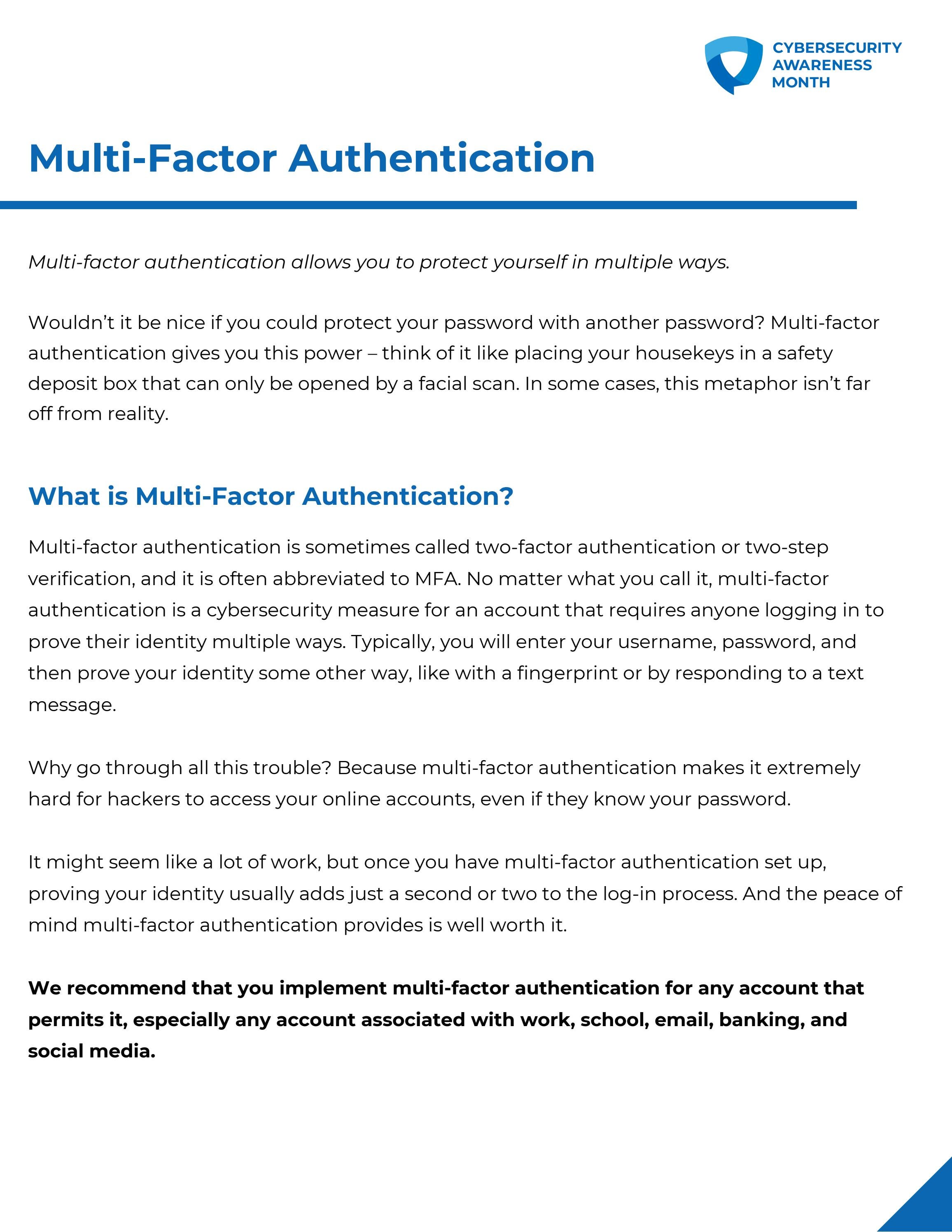 Multi-Factor Authentication Tip Sheet by Cyber Florida: The Florida ...