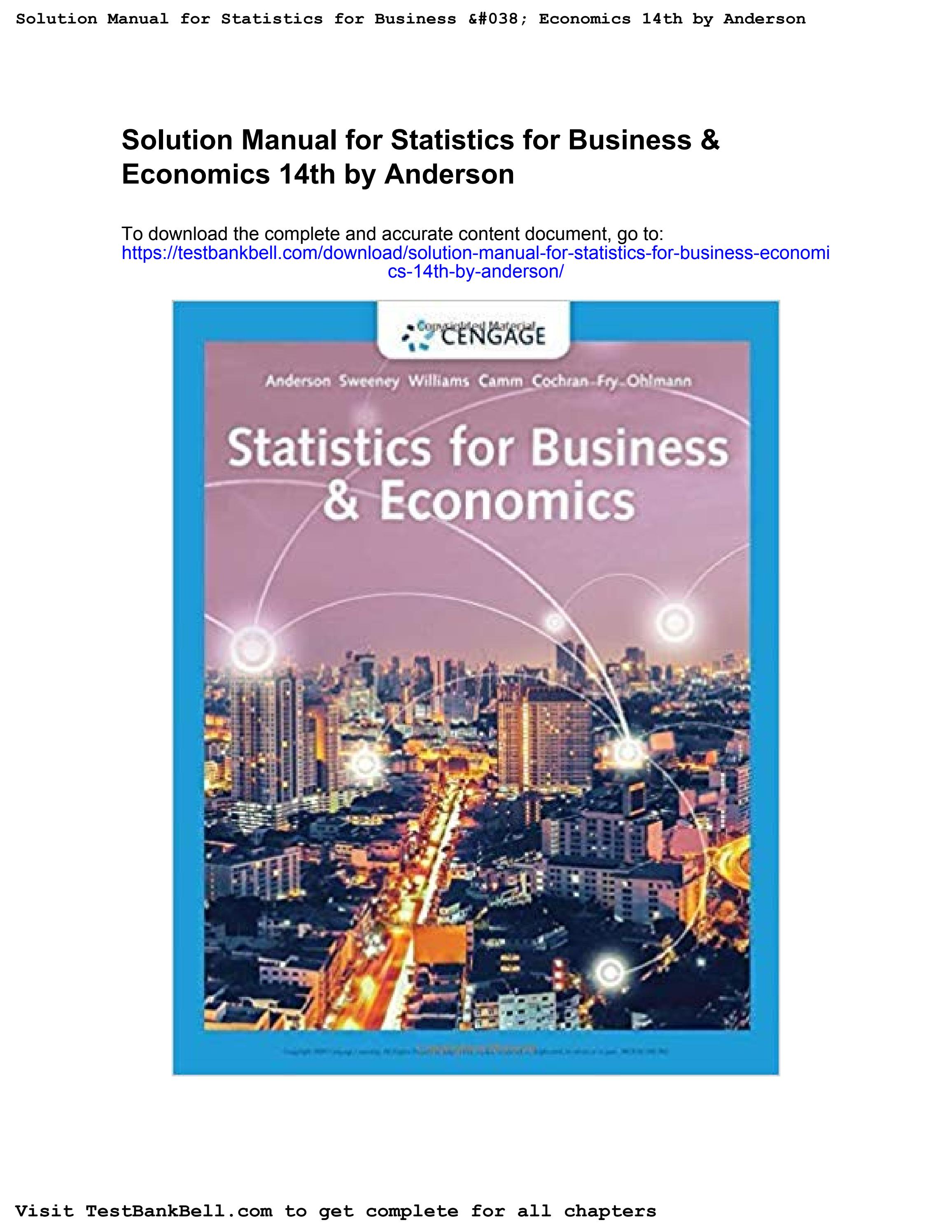 Solution manual for statistics for business economics 14th by anderson ...