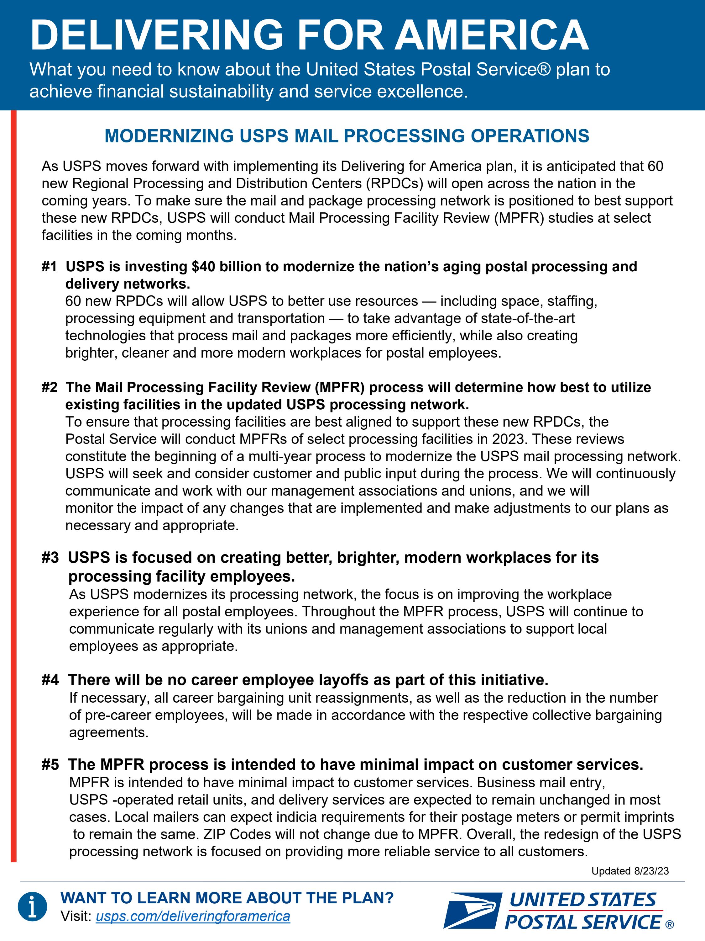 Delivering for America Fact Sheet by National Postal Mail Handlers ...