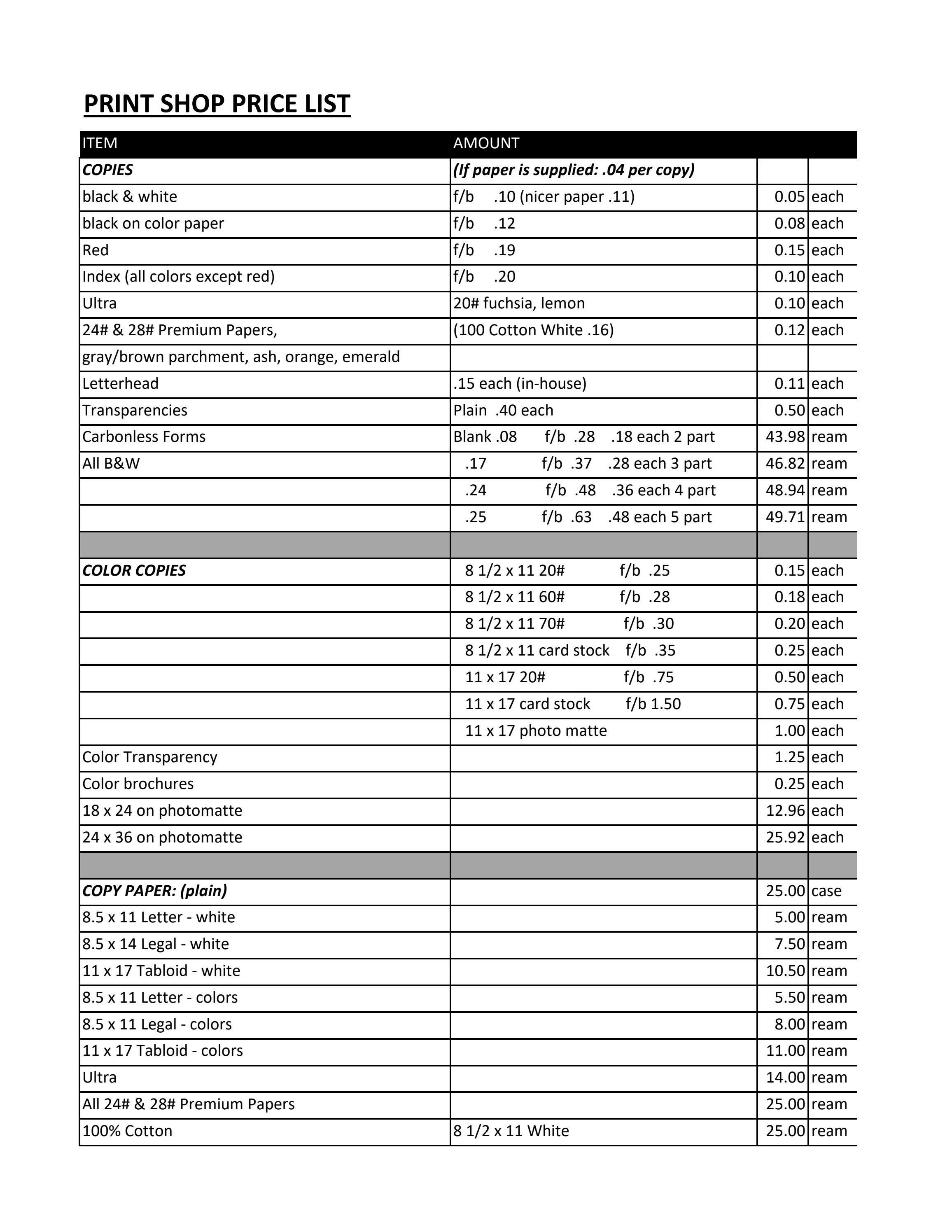 Print Shop Price List by uriogrande - Issuu