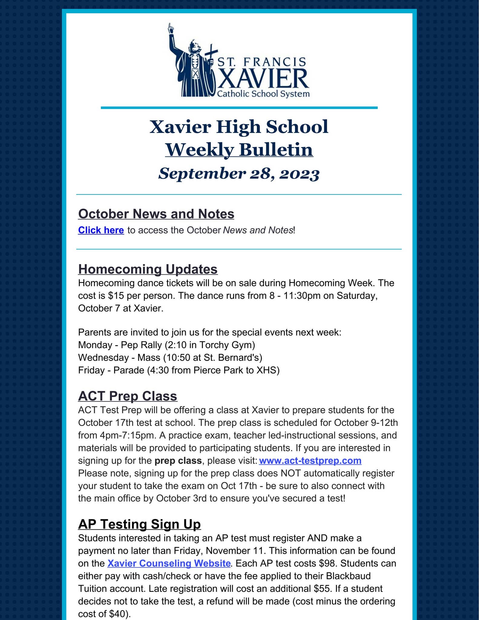 Xavier High School Weekly Bulletin by XavierHawks - Issuu