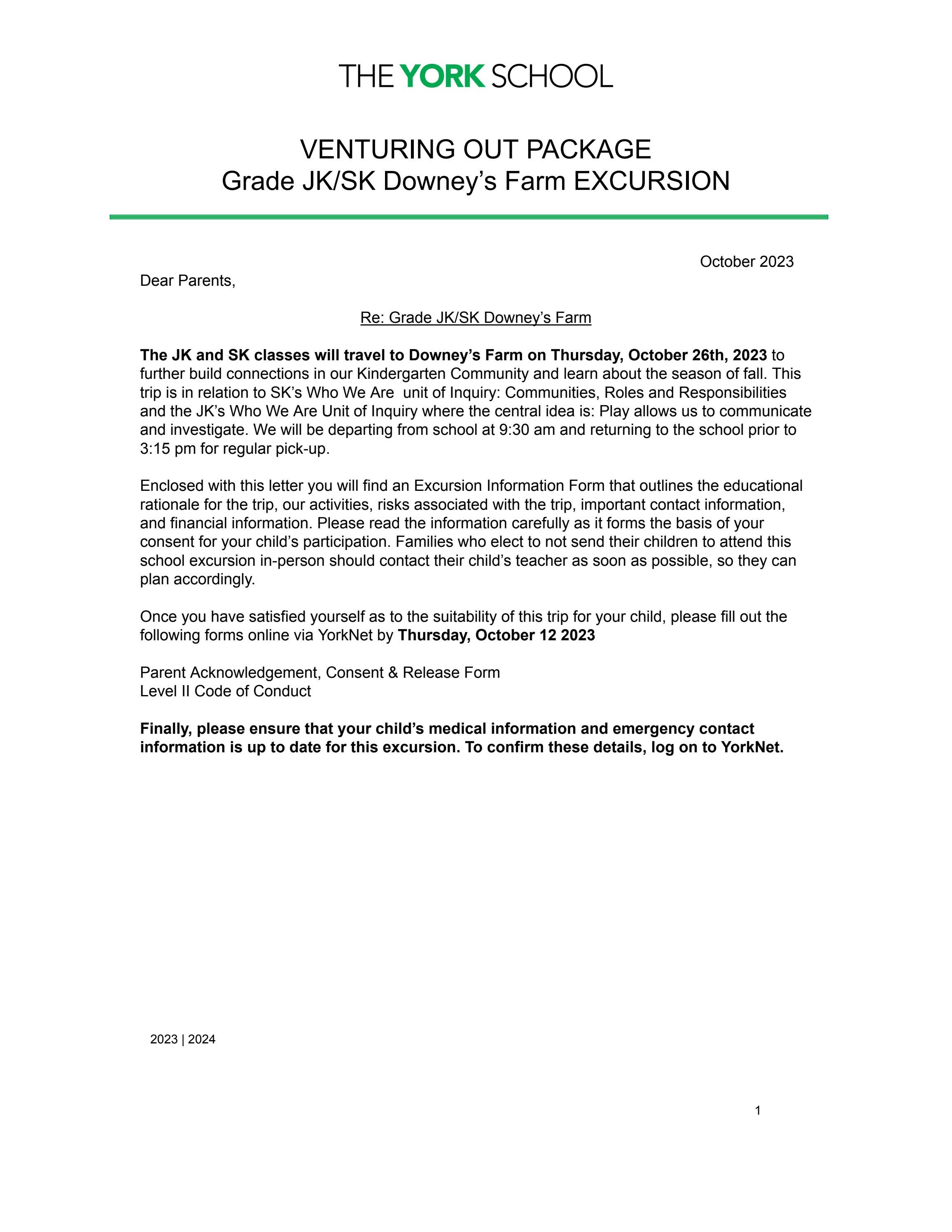 Downey's Farm JK/SK Trip- 10/26/23 by The York School - Issuu