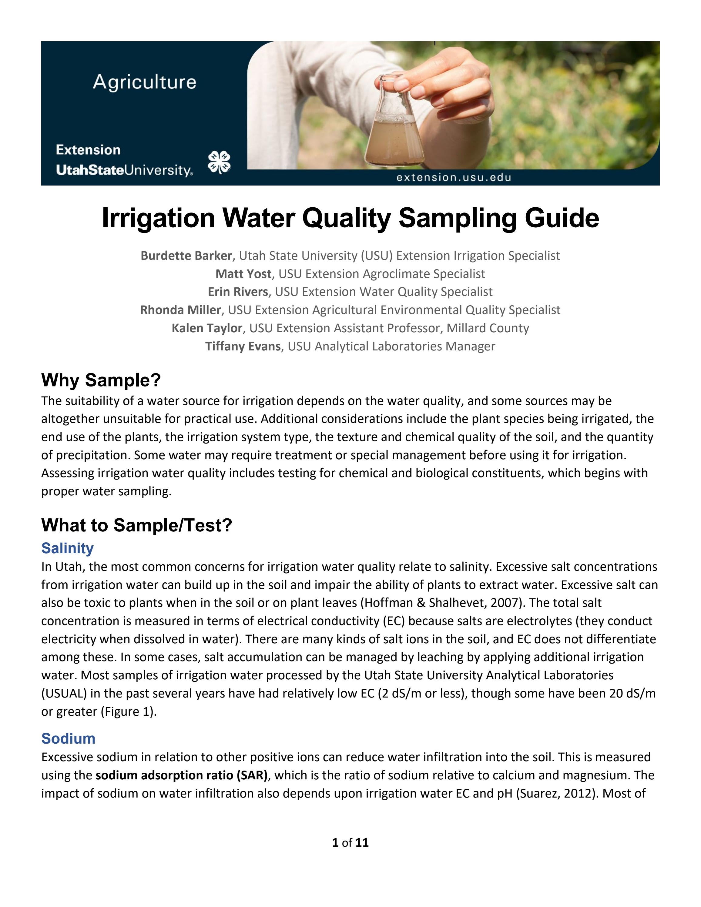 Irrigation Water Quality Sampling Guide by Utah State University ...