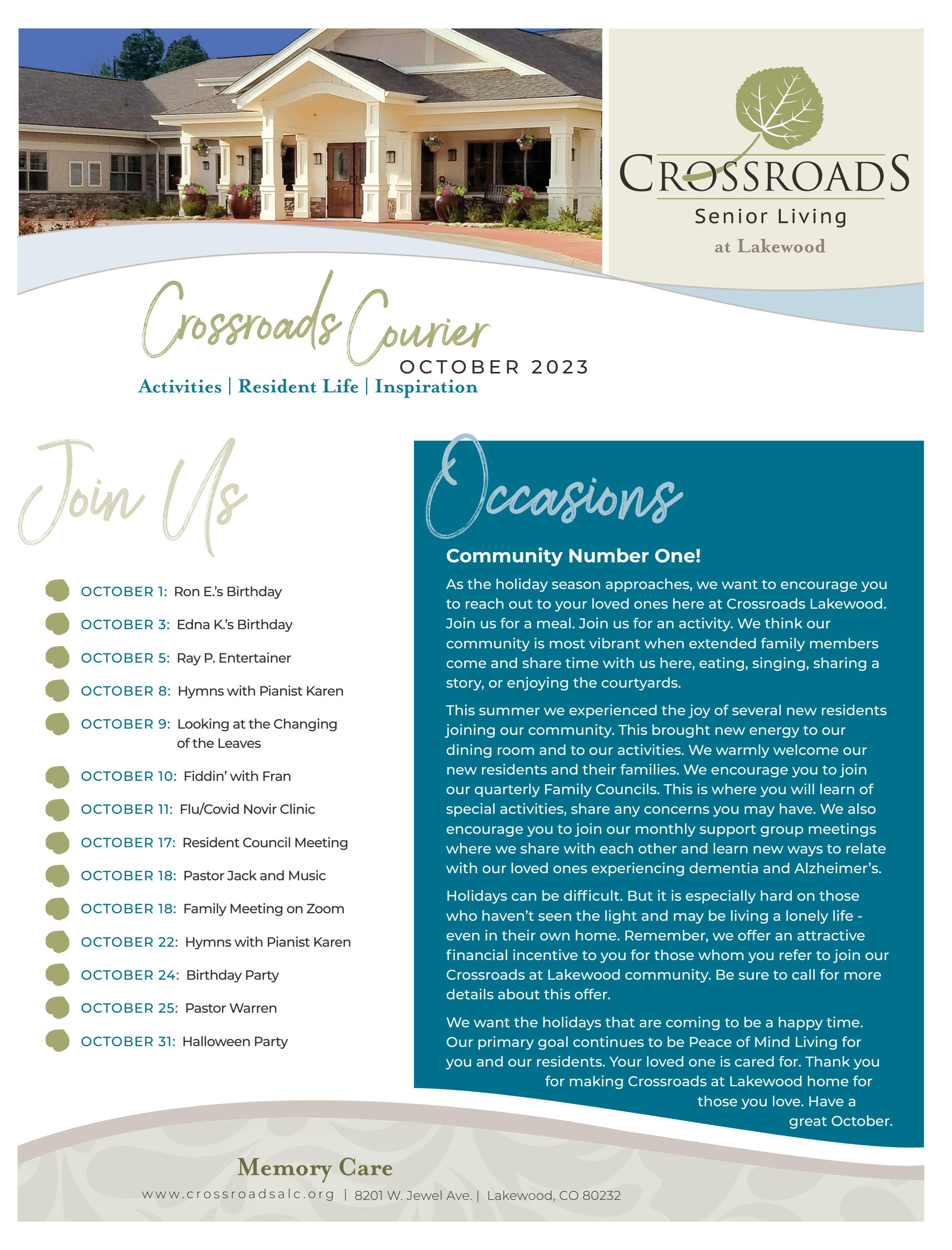 Crossroads Courier - October 2023 - Lakewood by Crossroads - Issuu