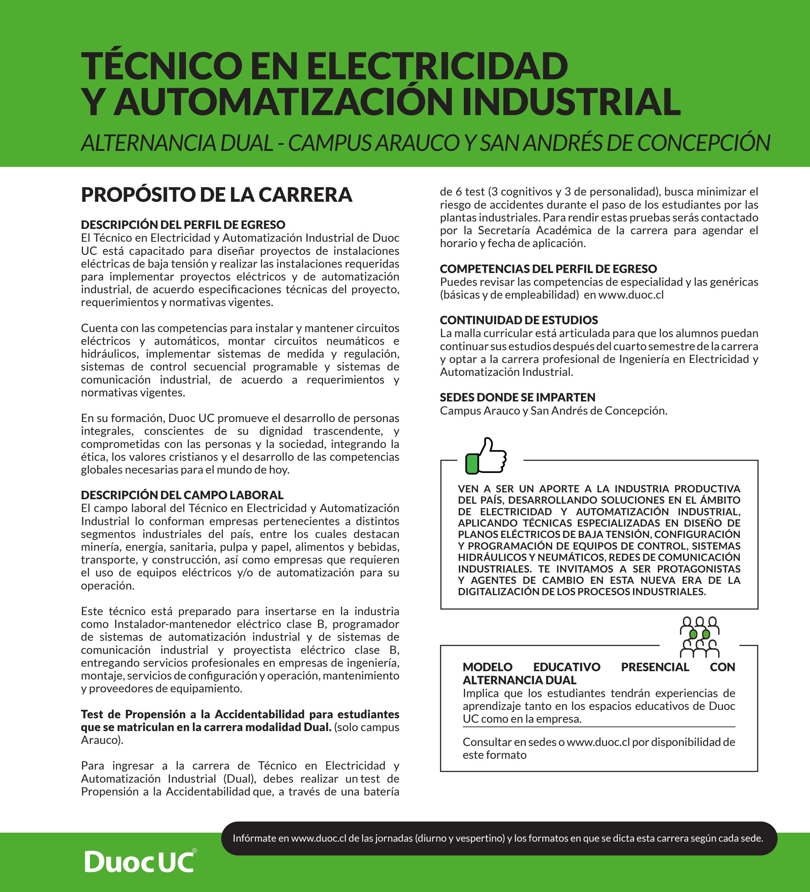 Técnico en Electricidad y Automatización Industrial (Dual - Arauco ...