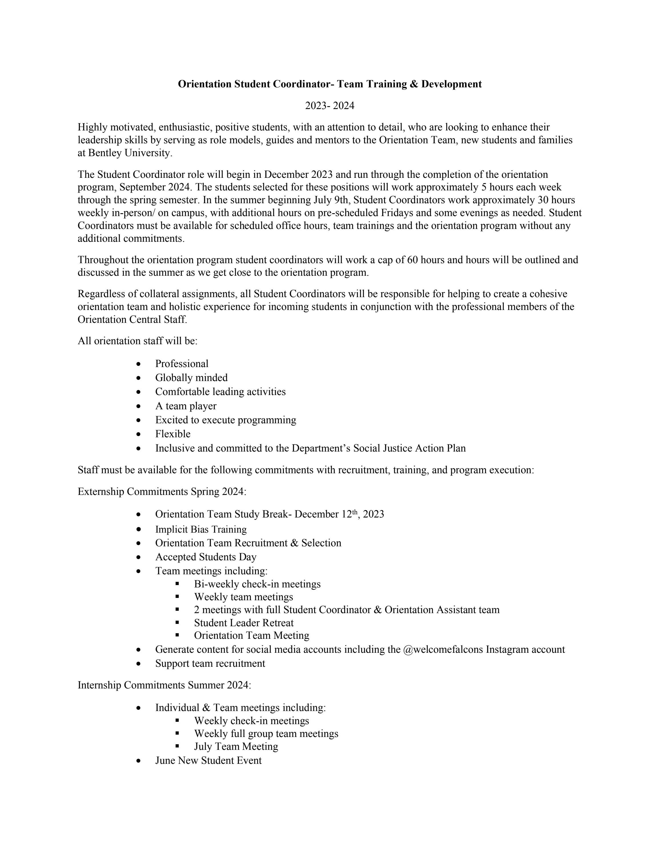Orientation Student Coordinator '23- '24- Team Training & Development ...